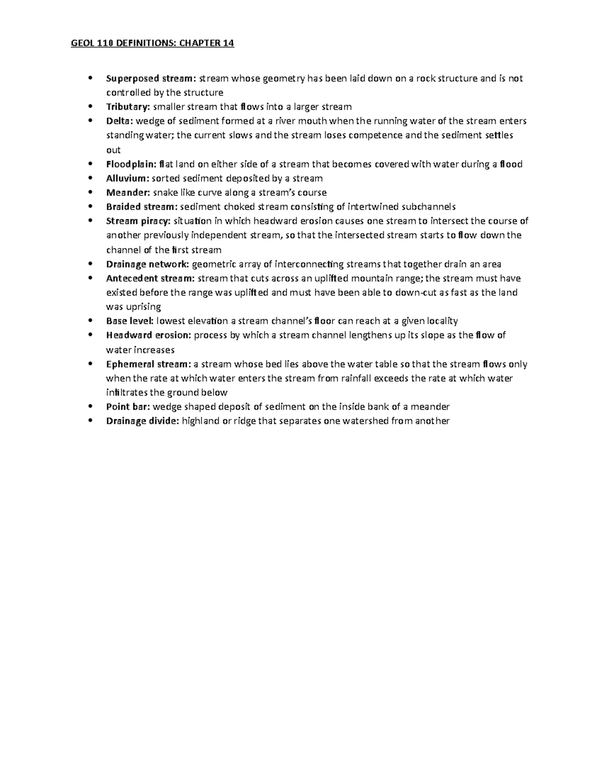 Geology 110 Chapter 14 Definitions - GEOL 110 DEFINITIONS: CHAPTER 14 ...