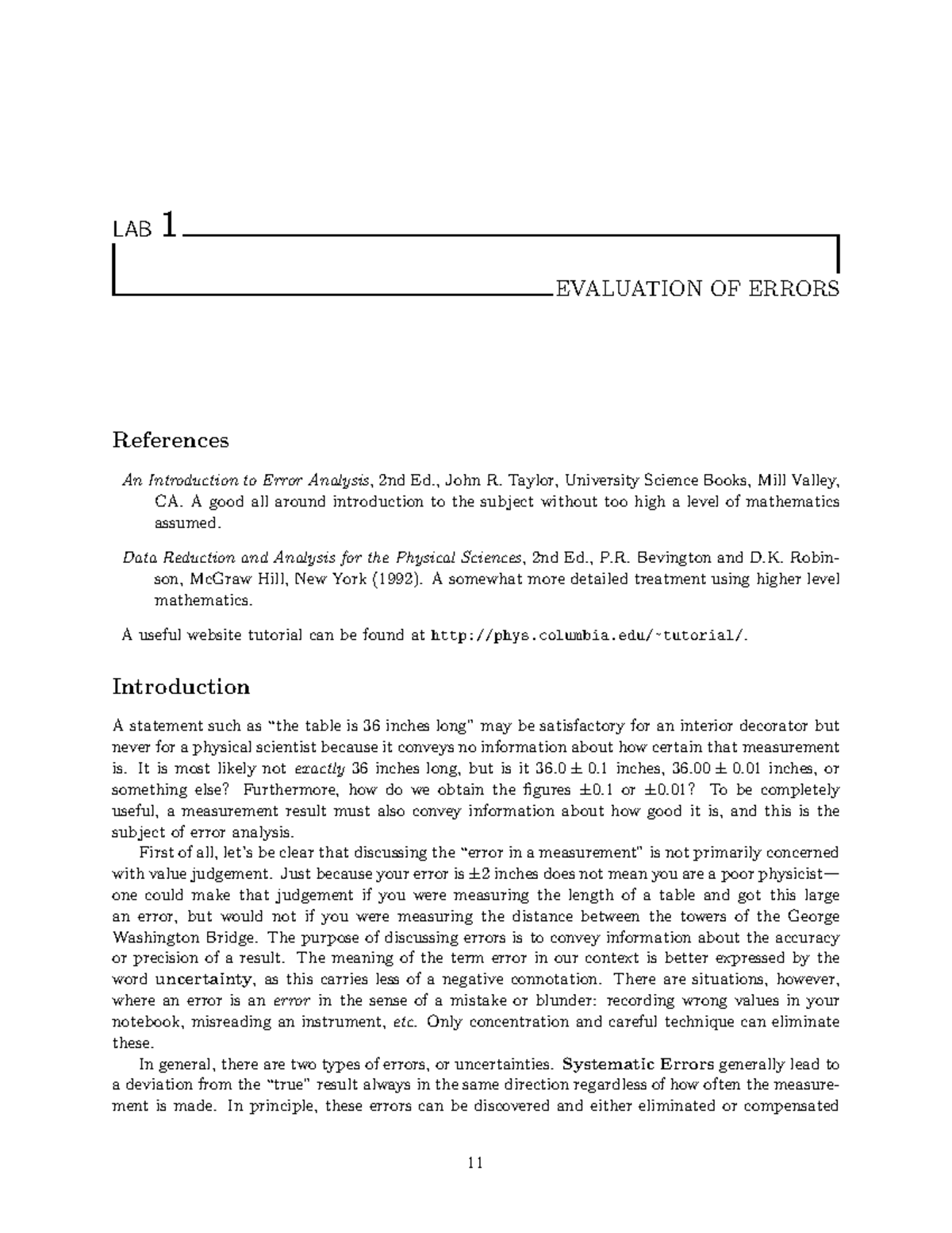 Evaluation of Errors - LAB 1 EVALUATION OF ERRORS References An ...