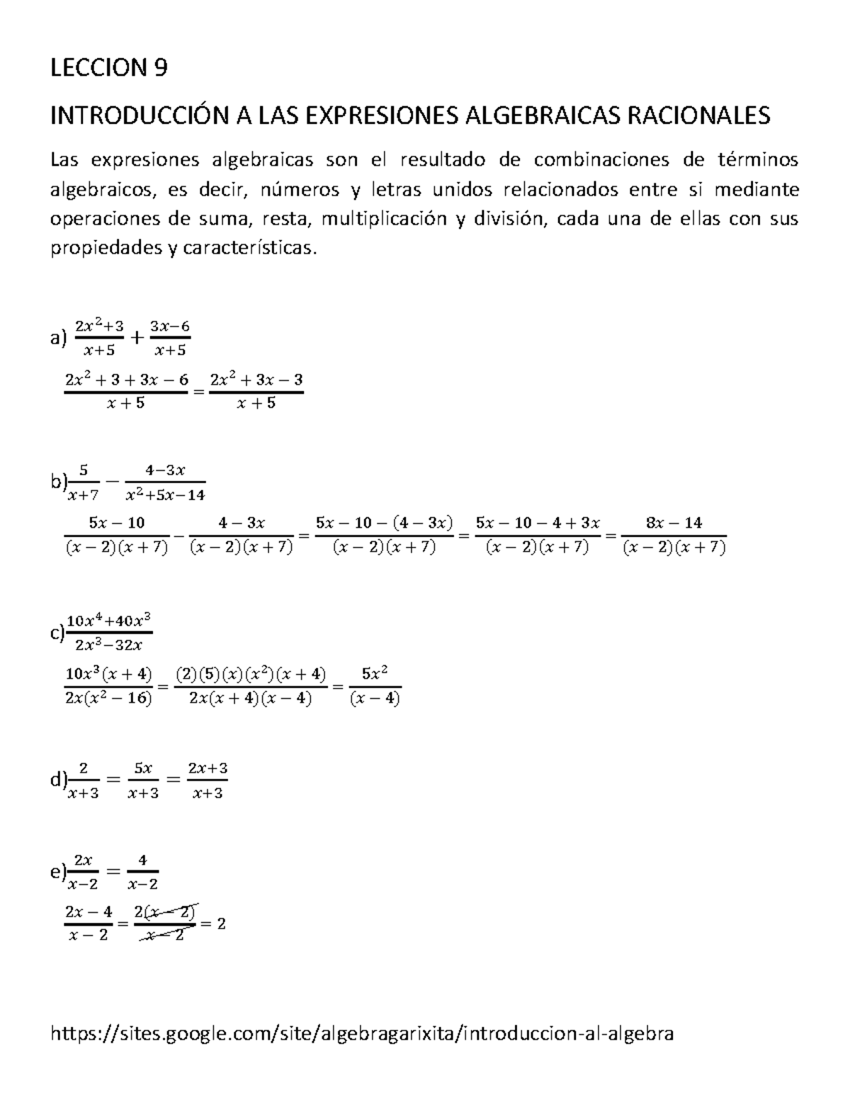 Leccion 9 y 10 - LECCION 9 INTRODUCCI”N A LAS EXPRESIONES ALGEBRAICAS ...