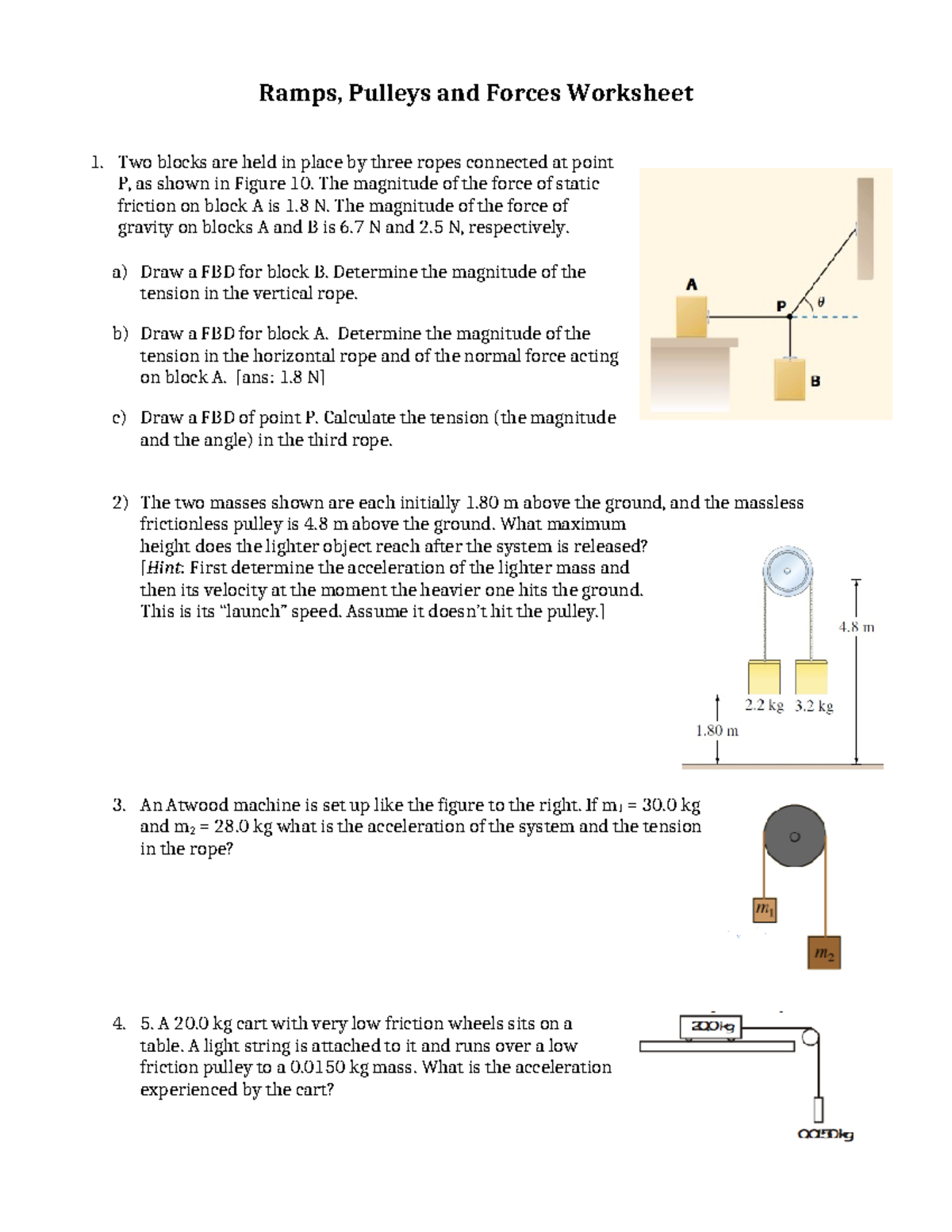Ramps and Pulleys Worksheet - Ramps, Pulleys and Forces Worksheet Two ...