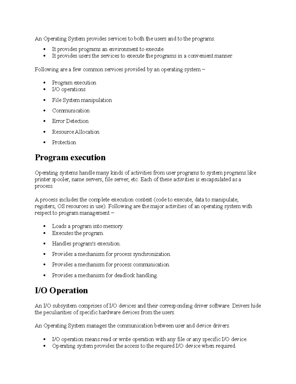 OS Services - An Operating System provides services to both the users ...