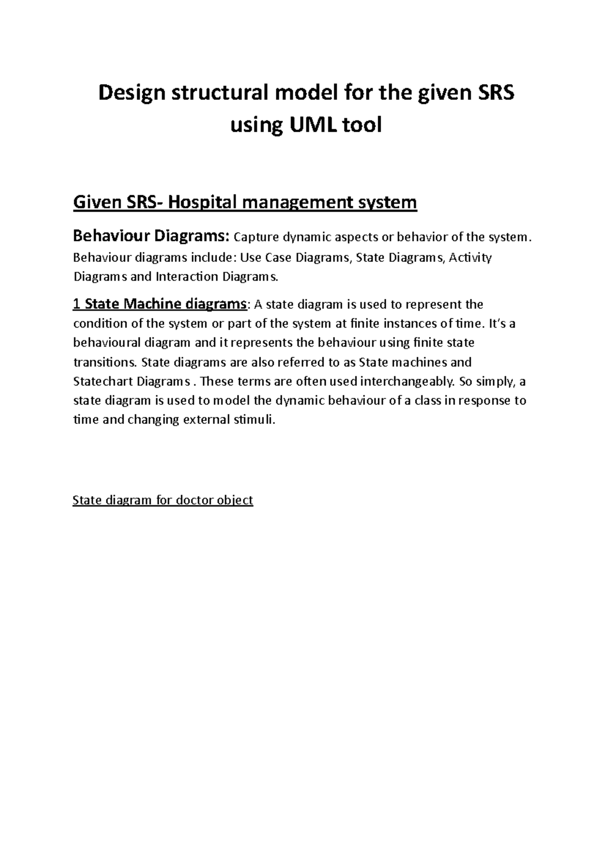 SE6 - Design structural model for the given SRS using UML tool - Design ...