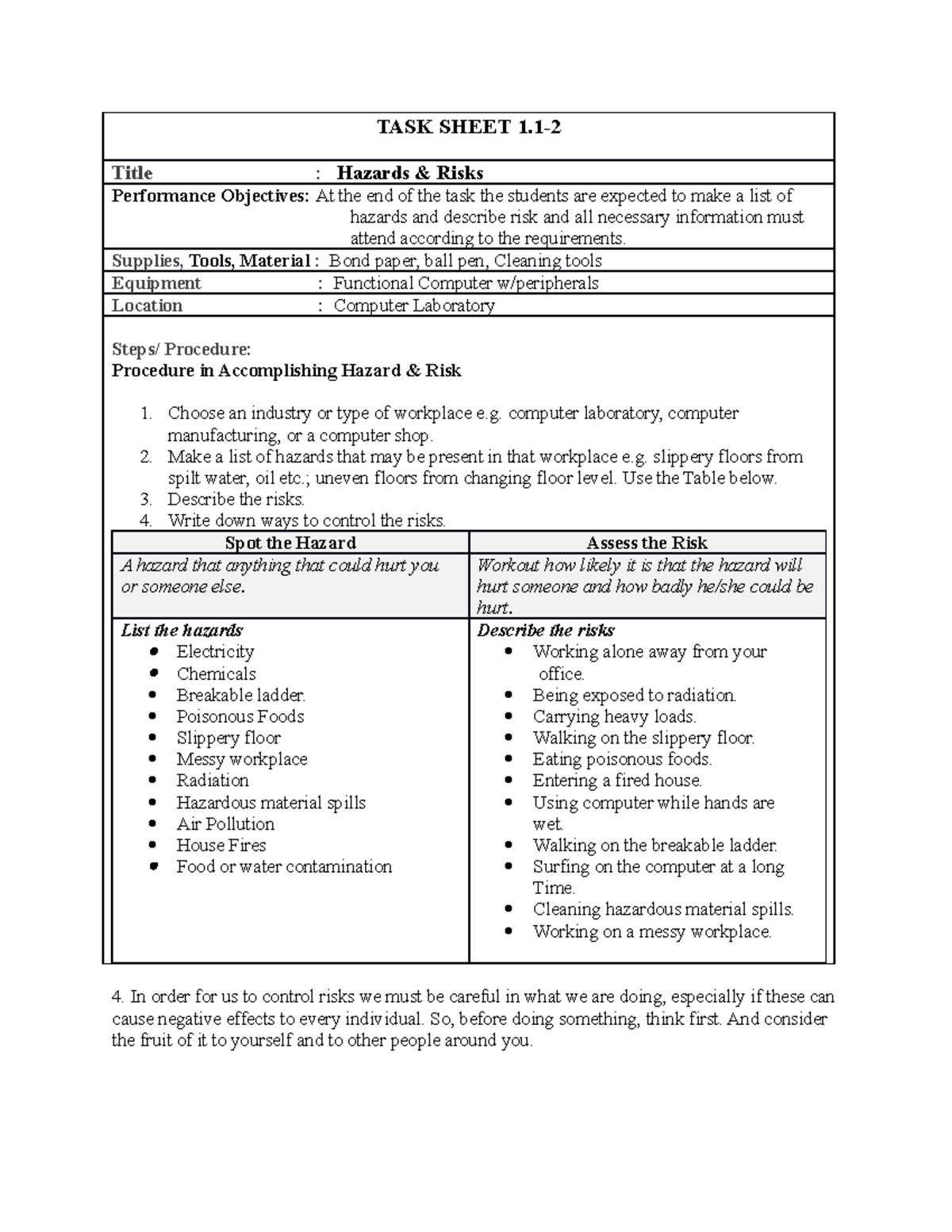 TASK Sheet 1 - The files posted here are files from my secondary grades ...