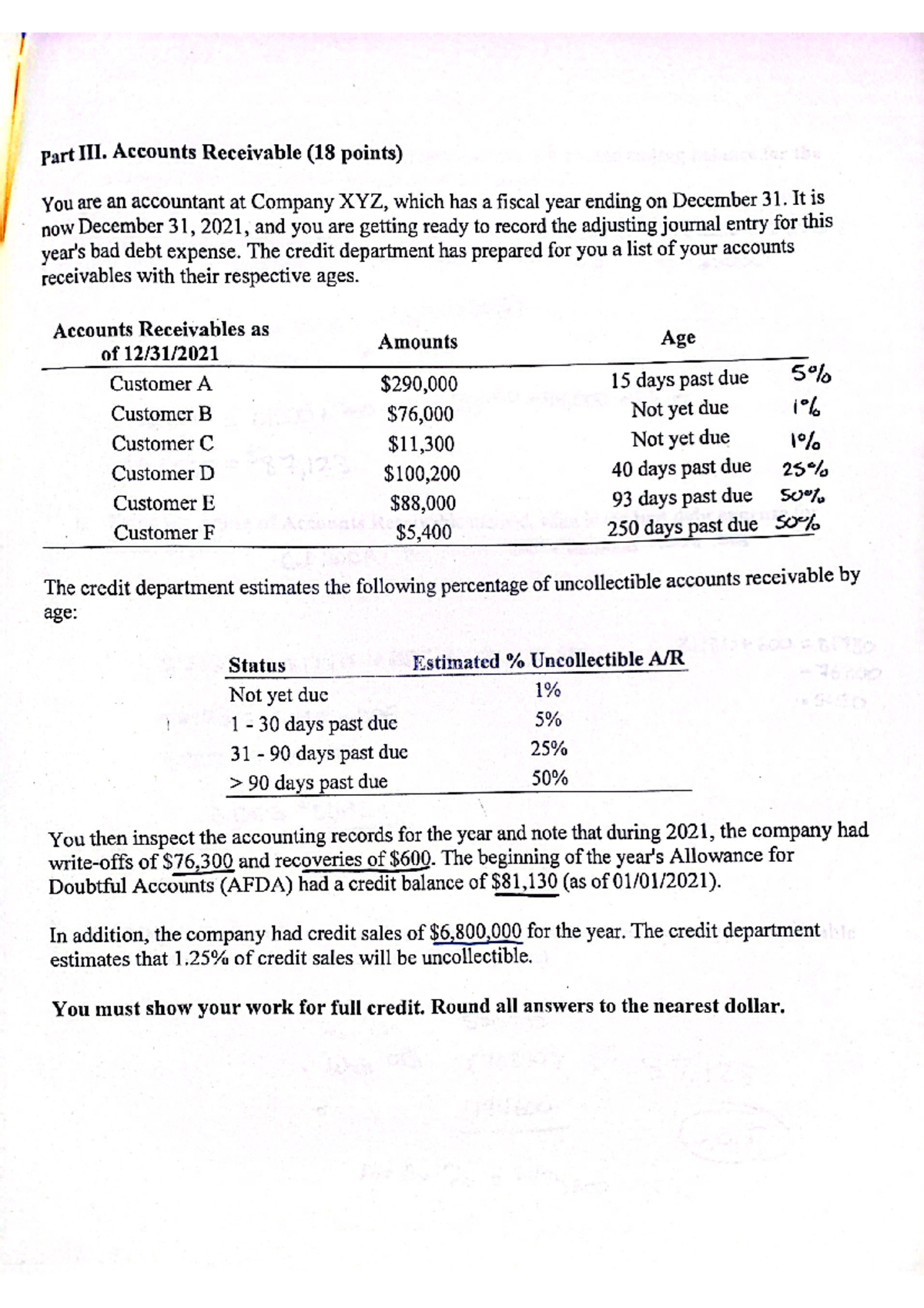 Exam 2 Part 3 - Questions from exam 2 part 3 - Accounts Receivable - 29 ...