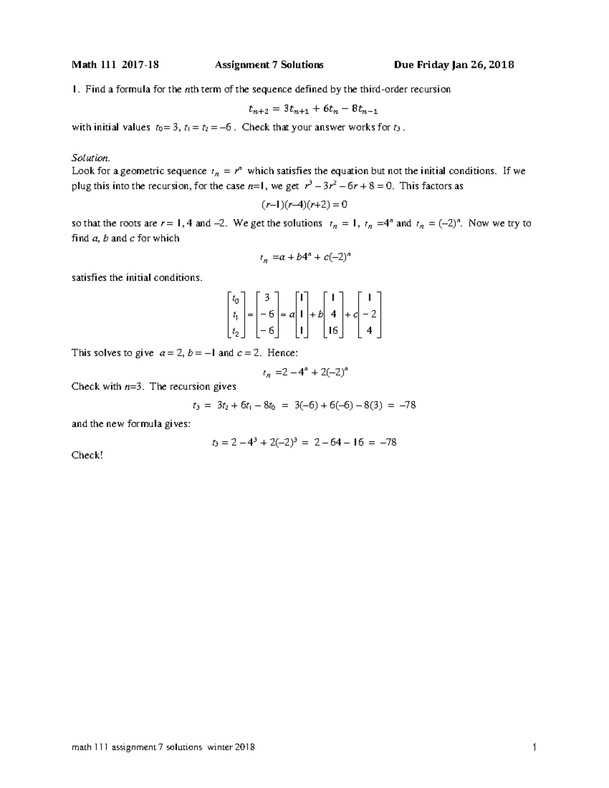 Assignment 7 Solutions - Math 111 2017-18 Assignment 7 Solutions Due ...
