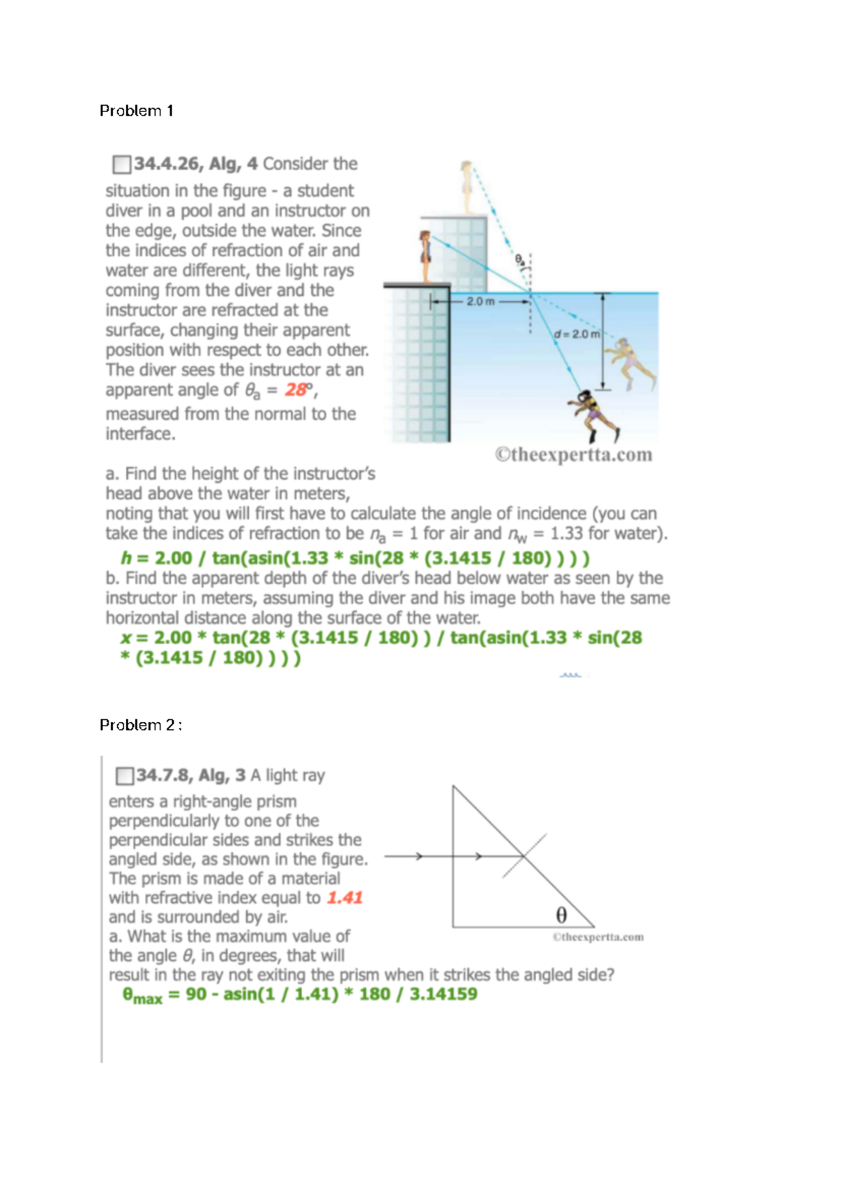Snell's problems - physics - PHYSICS 141A - Problem 1 Problem 2 : - Studocu