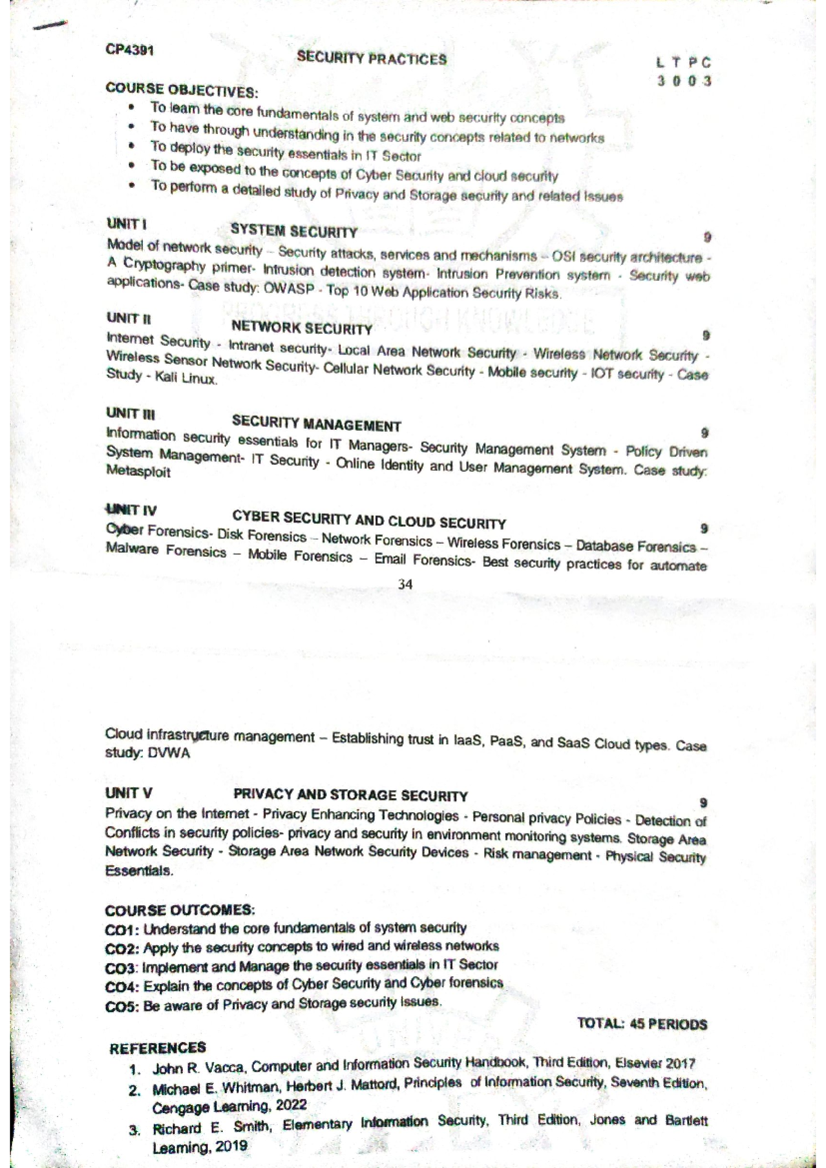 ME CSE Syllabus - CP4391 SECURITY PRACTICES LTPC 3003 COURSE OBJECTIVES ...