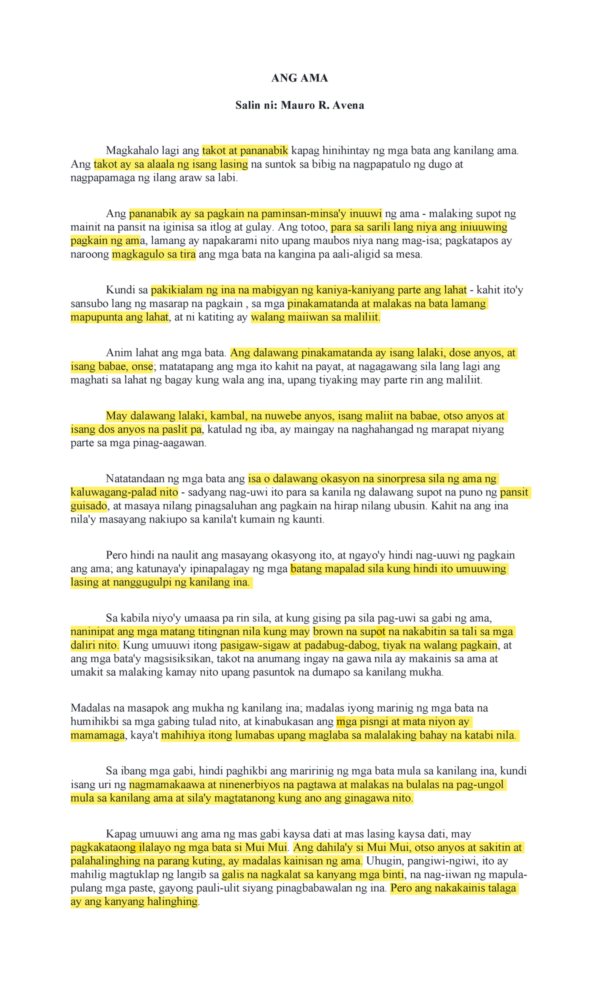 Lecture 2 ANG AMA - Ang ama sa Filipino ng Pilipinas - ANG AMA Salin ni ...