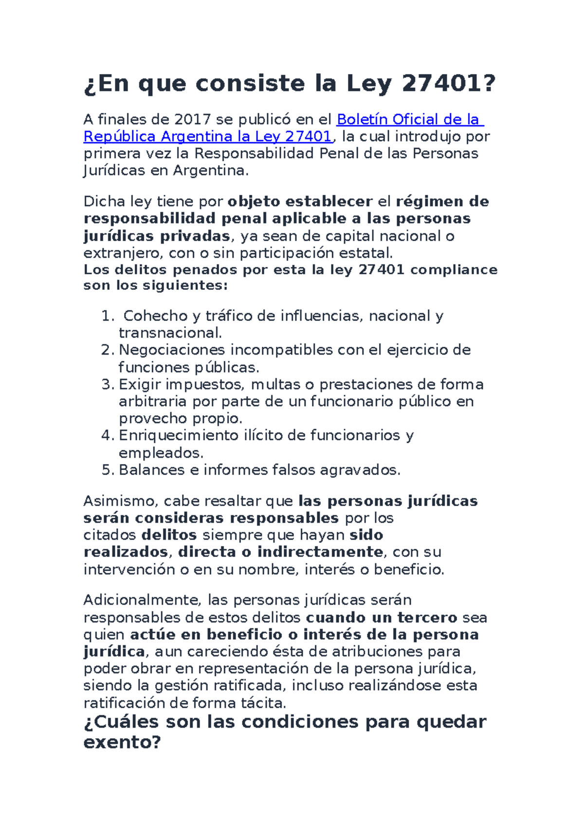 En que consiste la Ley 27401 - ¿En que consiste la Ley 27401? A finales ...