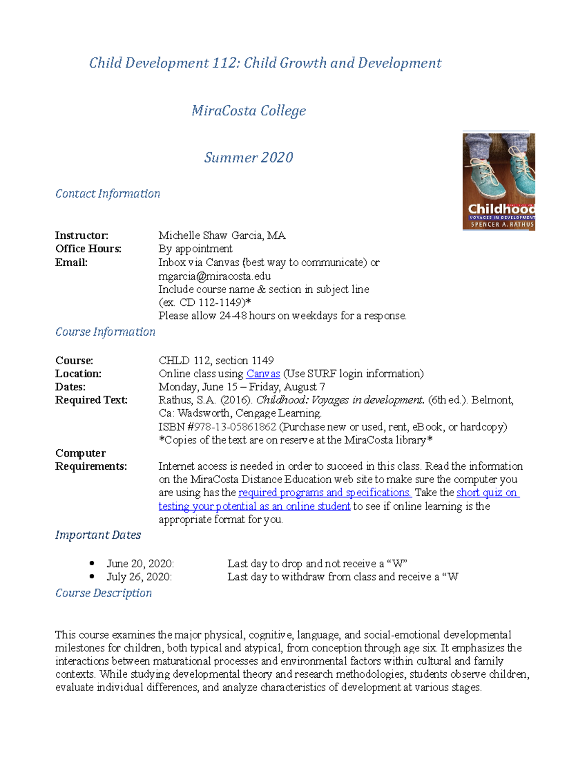 CHLD 112 Online Syllabus SU20 - Child Development 112: Child Growth and ...