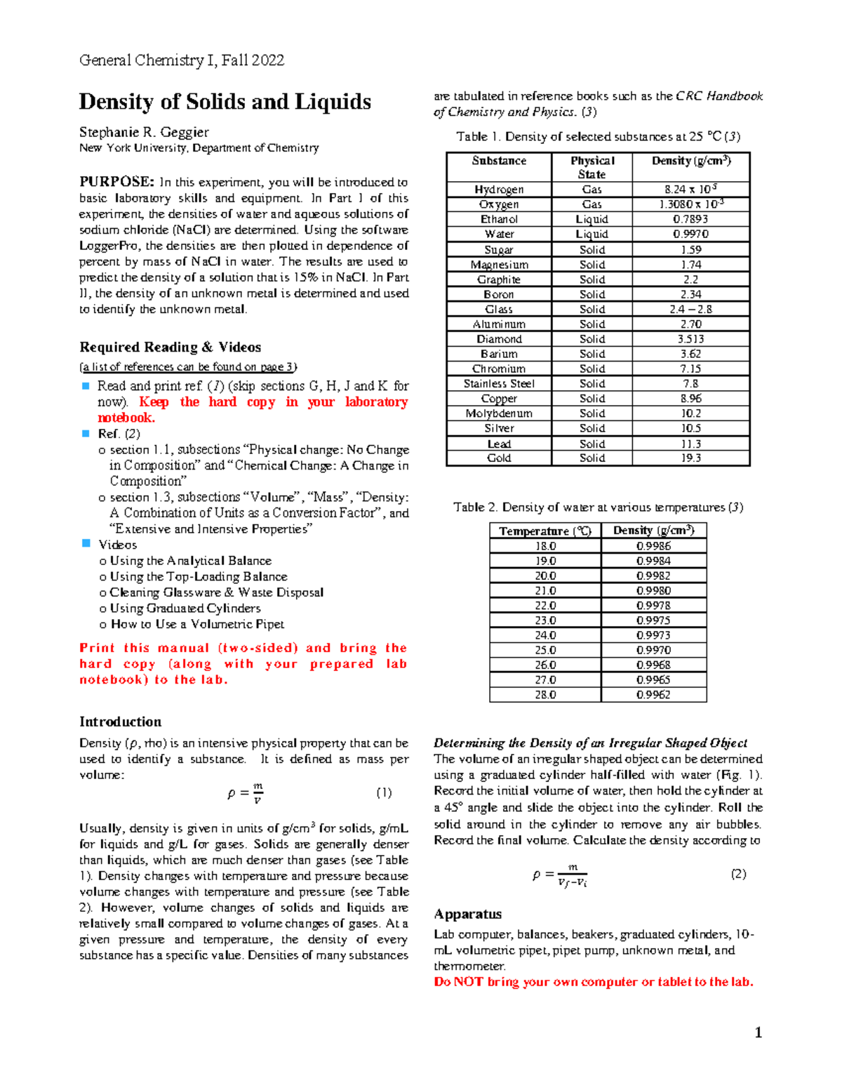 Density of Solids and Liquids Manual F22 - Copy - Density of Solids and ...