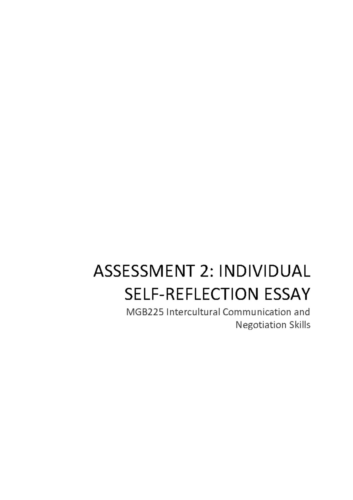 MGB225 Assessment 2 Self-Reflection Essay - ASSESSMENT 2: INDIVIDUAL ...