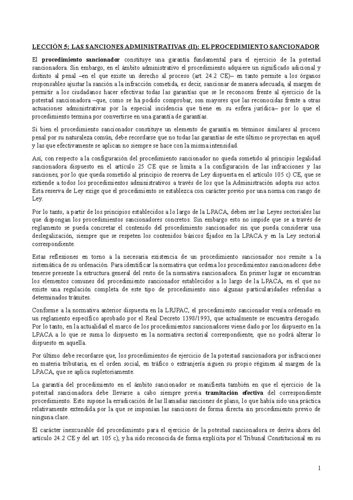 LECCION 5 admin - LECCIÓN 5: LAS SANCIONES ADMINISTRATIVAS (II): EL PROCEDIMIENTO SANCIONADOR El ...