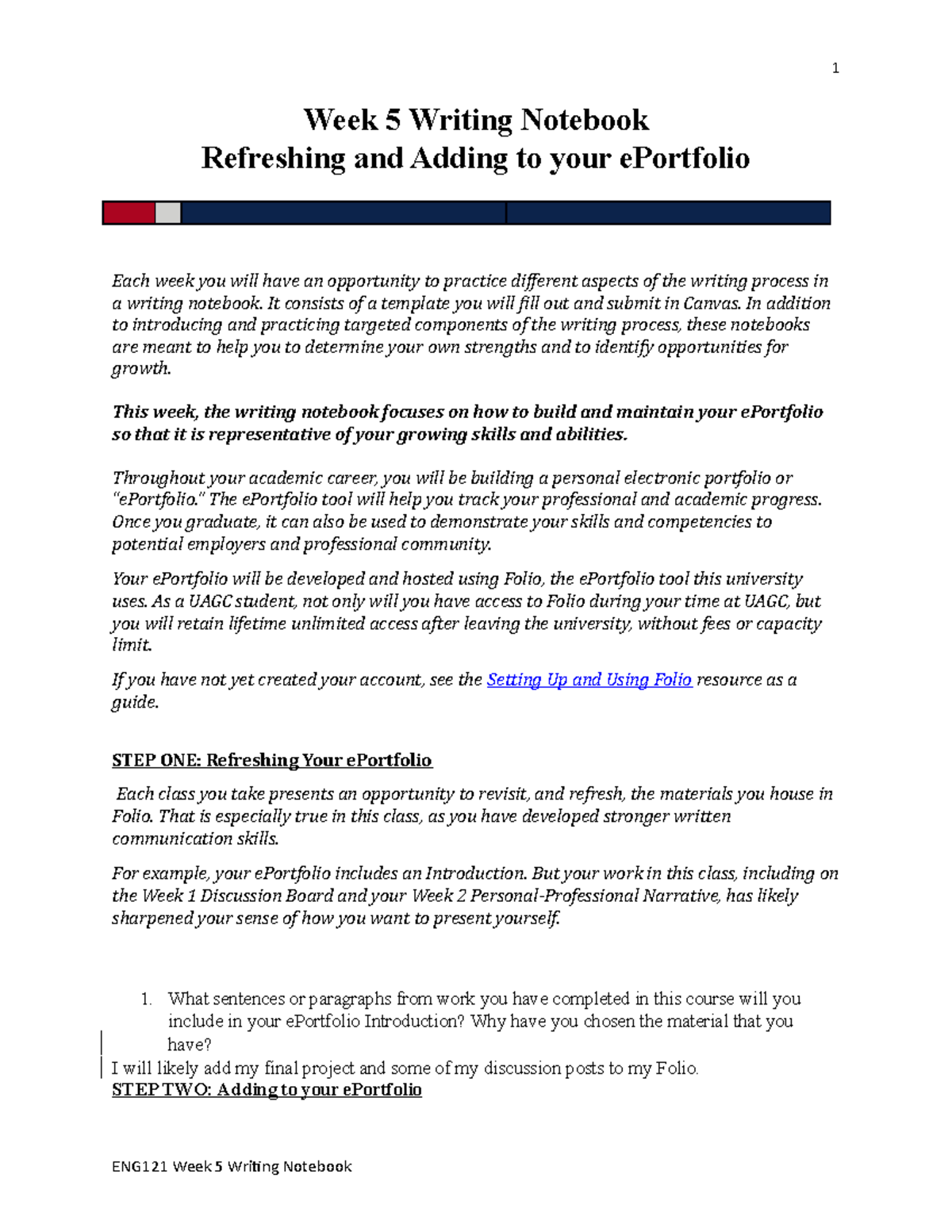 Eng121 Week 5 Writing Notebook - 1 Week 5 Writing Notebook Refreshing ...