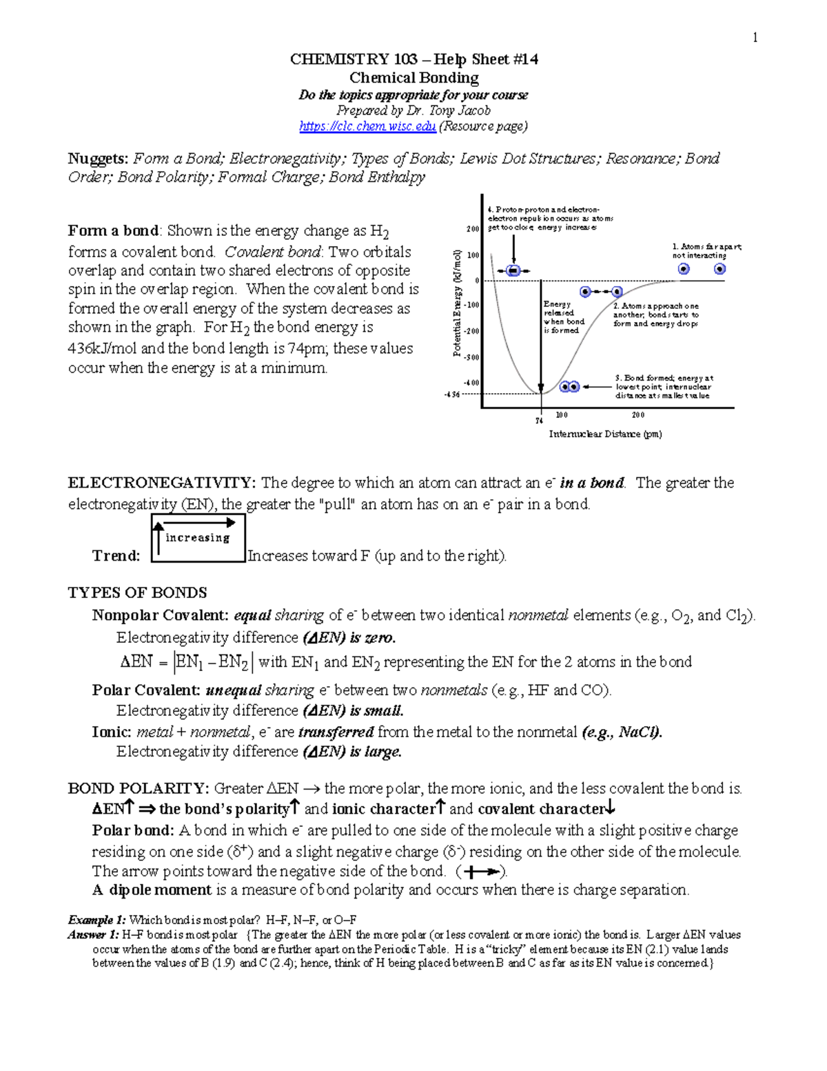 Helpsheet 14 103 - CHEMISTRY 103 – Help Sheet Chemical Bonding Do the ...