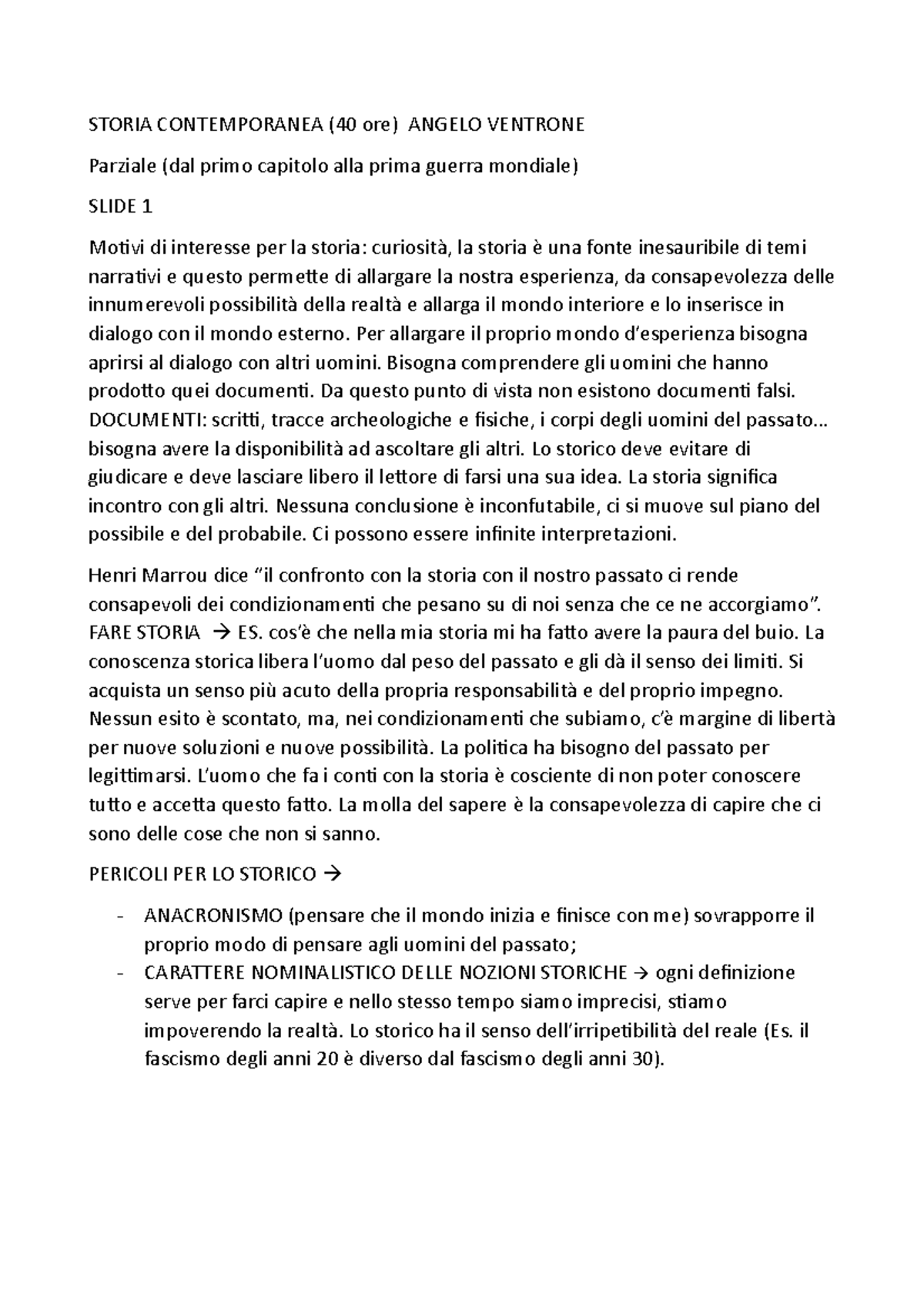 Appunti di Storia Contemporanea con il professore Angelo Ventrone ...