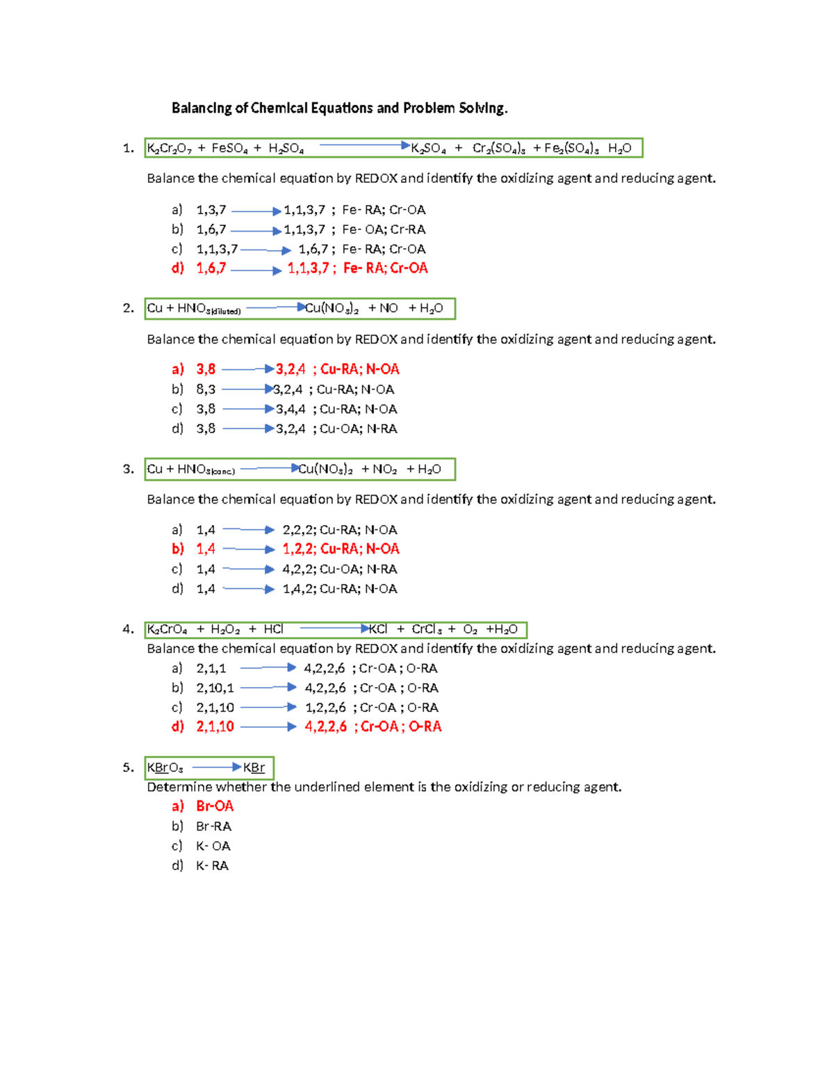 Balancing by Inspection - Balancing of Chemical Equations and Problem ...