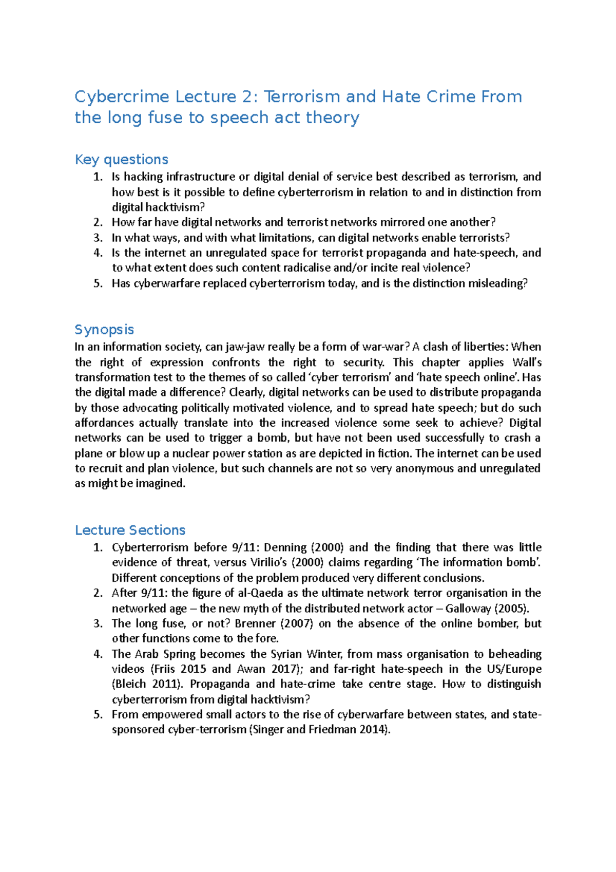Cybercrime lecture 2 Terrorism and Hate Crime From the long fuse to speech act theory - This ...