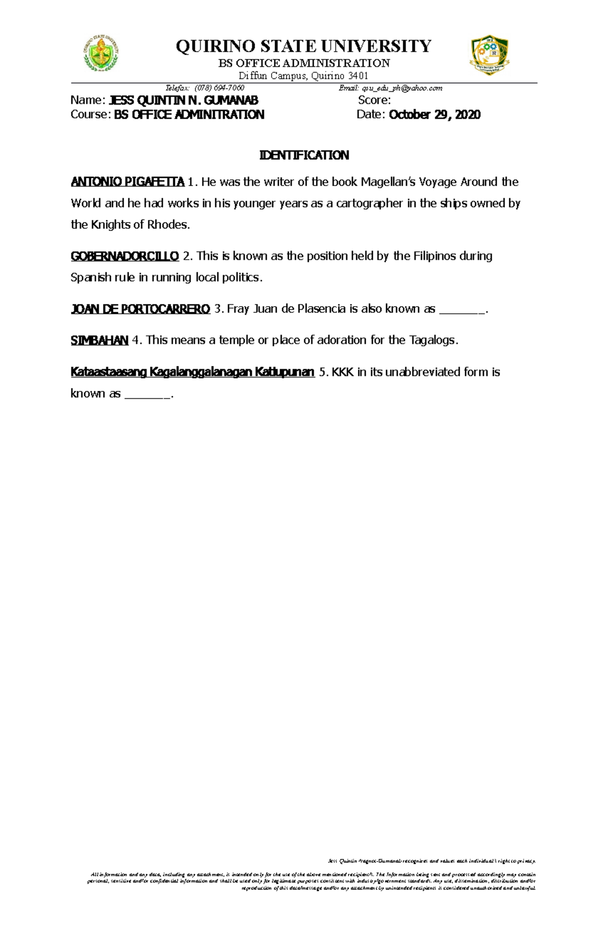 Comprehension Check 2 - QUIRINO STATE UNIVERSITY BS OFFICE ...