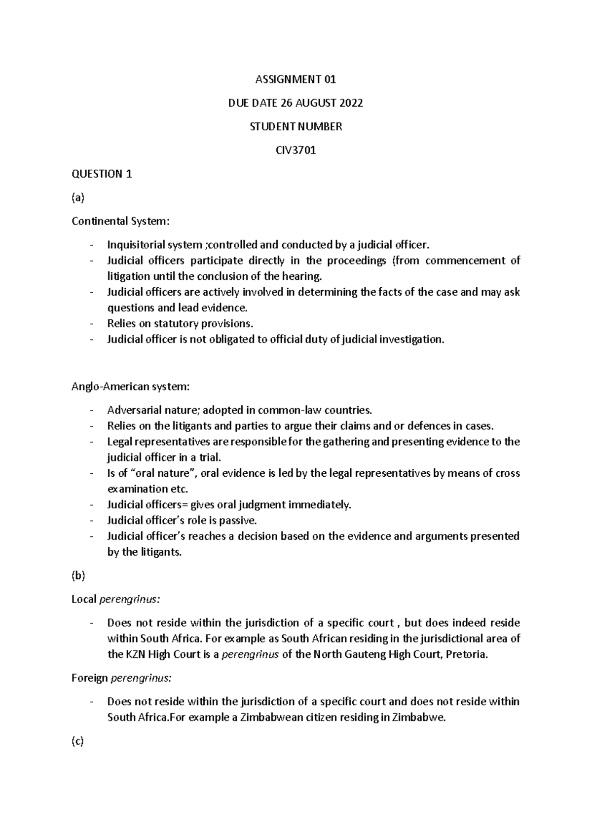 CIV3701 Assignment 1 - ASSIGNMENT 01 DUE DATE 26 AUGUST 2022 STUDENT NUMBER CIV QUESTION 1 (a ...