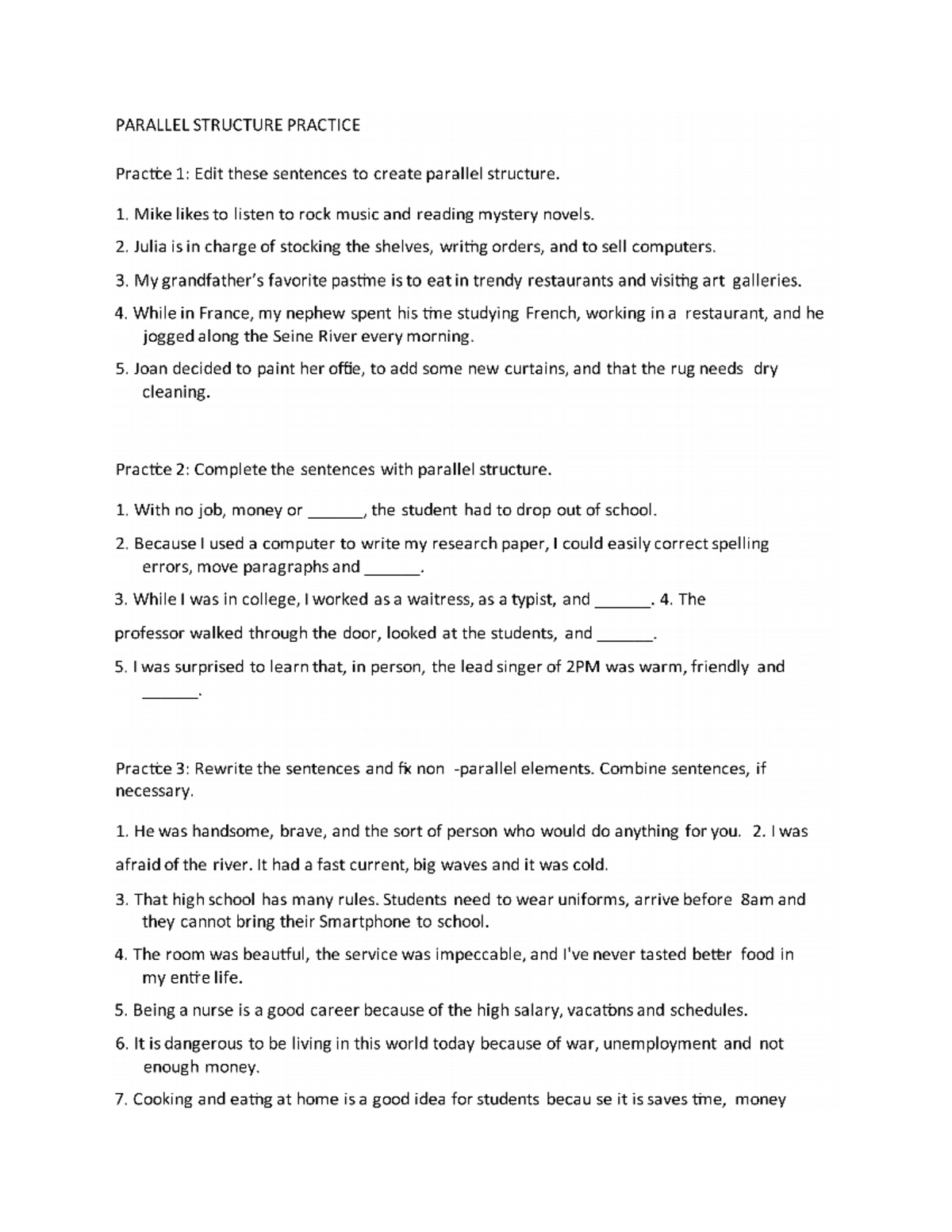 Parallel structure practice 1 - Ingles Técnico - Studocu