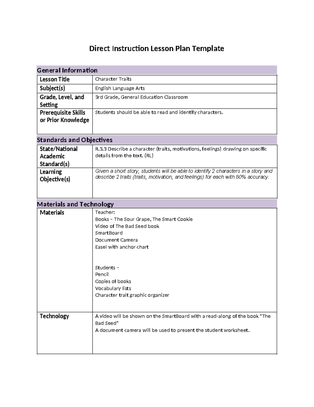 Task 1 - Task 1 - Direct Instruction Lesson Plan Template General Information Lesson Title ...
