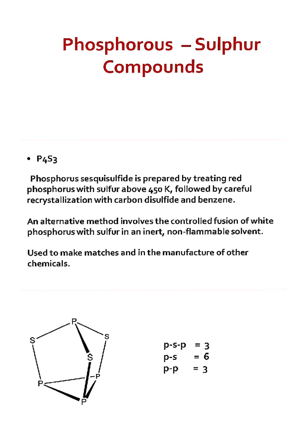 Phospharous sulphur compounds - chemistry - Studocu