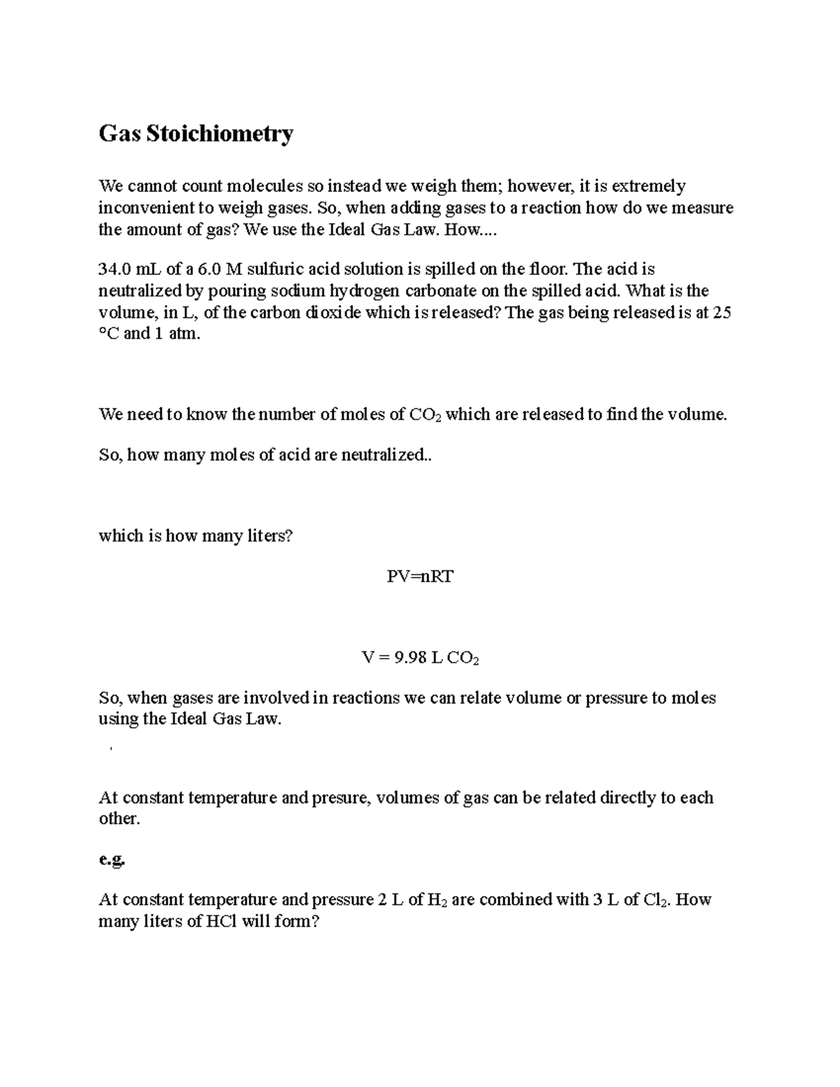 Gas Stoichiometry - Lecture notes 2 - Gas Stoichiometry We cannot count ...