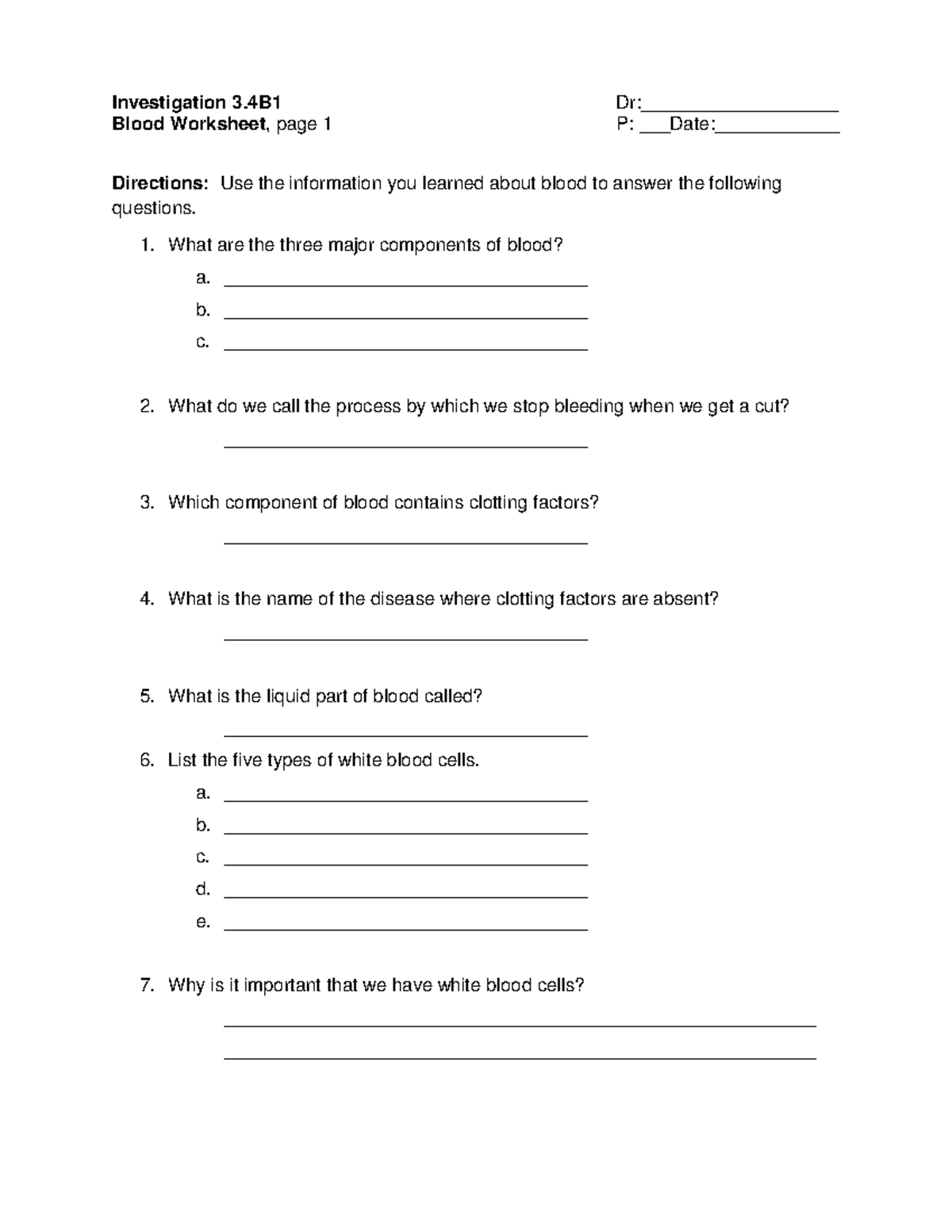 3.46B1 Blood Worksheet 1 - Investigation 3 Dr:___________________ Blood ...