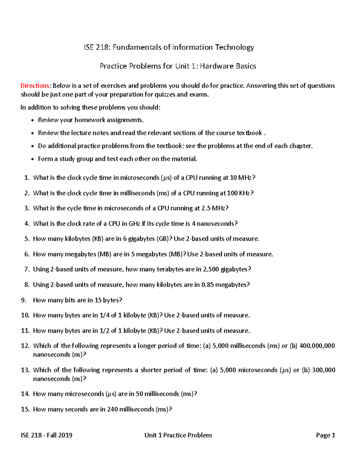 ISE218 Unit01 Practice Problems - Warning: TT: undefined function: 32 ISE 218 - Fall 2019 Unit 1 ...