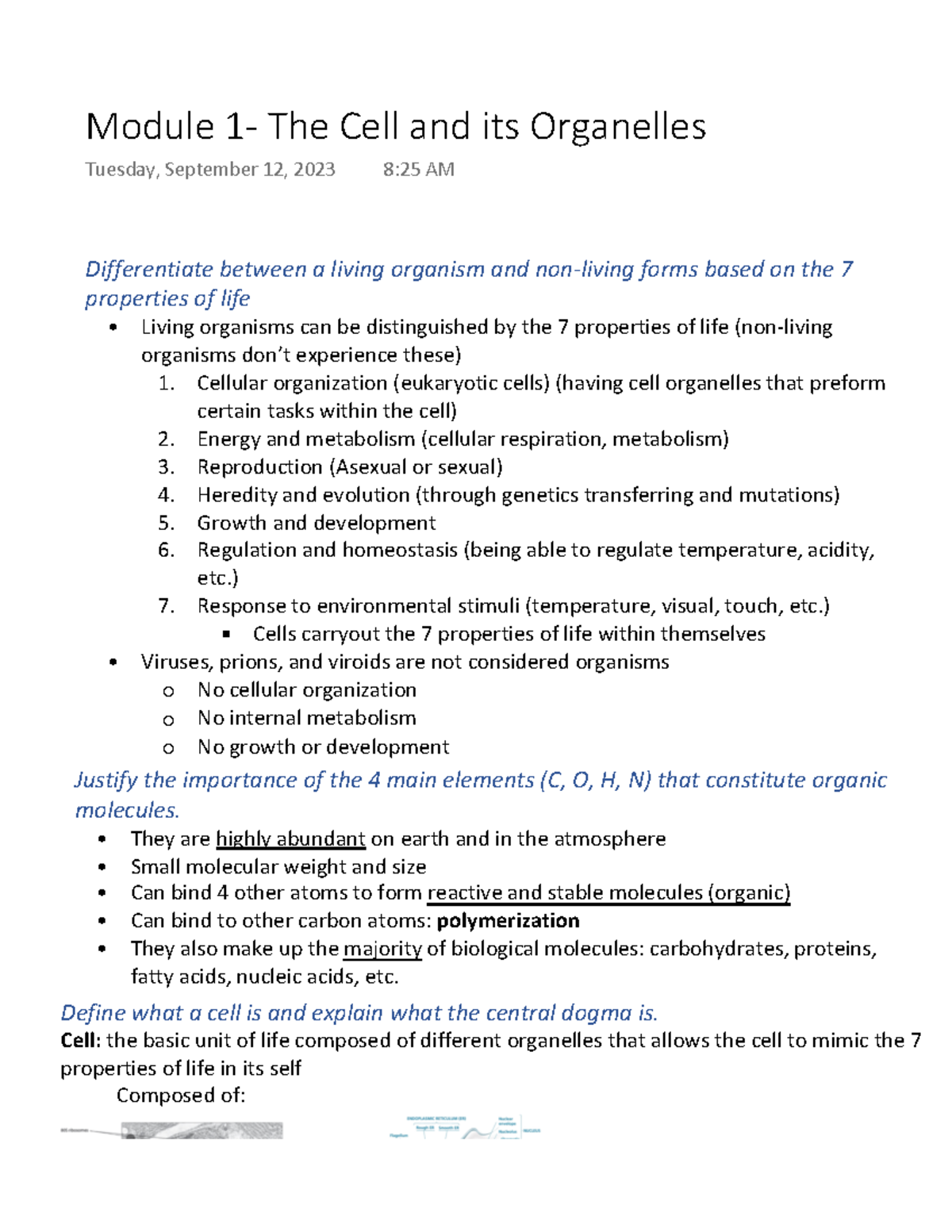 Module 1- bio notes - Differentiate between a living organism and non ...