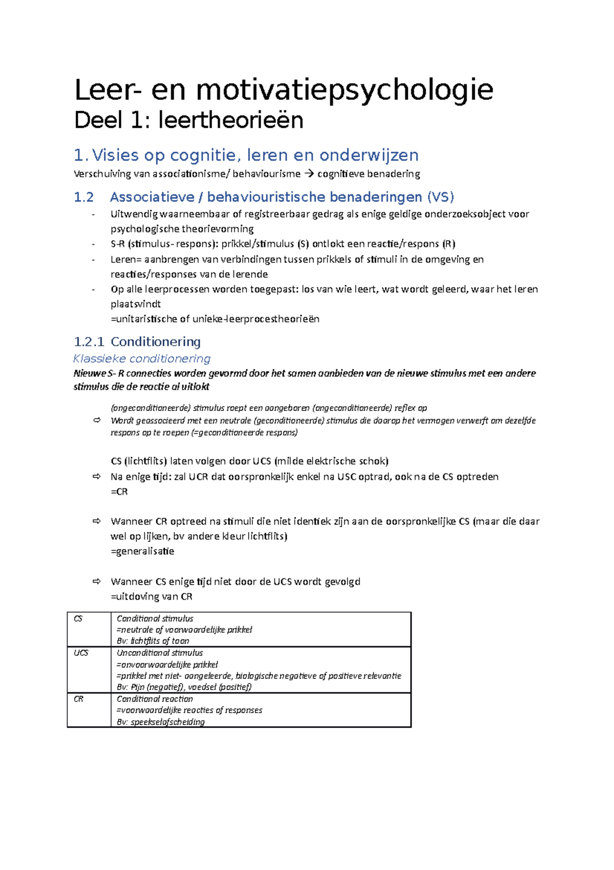 Samenvatting leer- en motivatiepsychologie - Leer- en ...