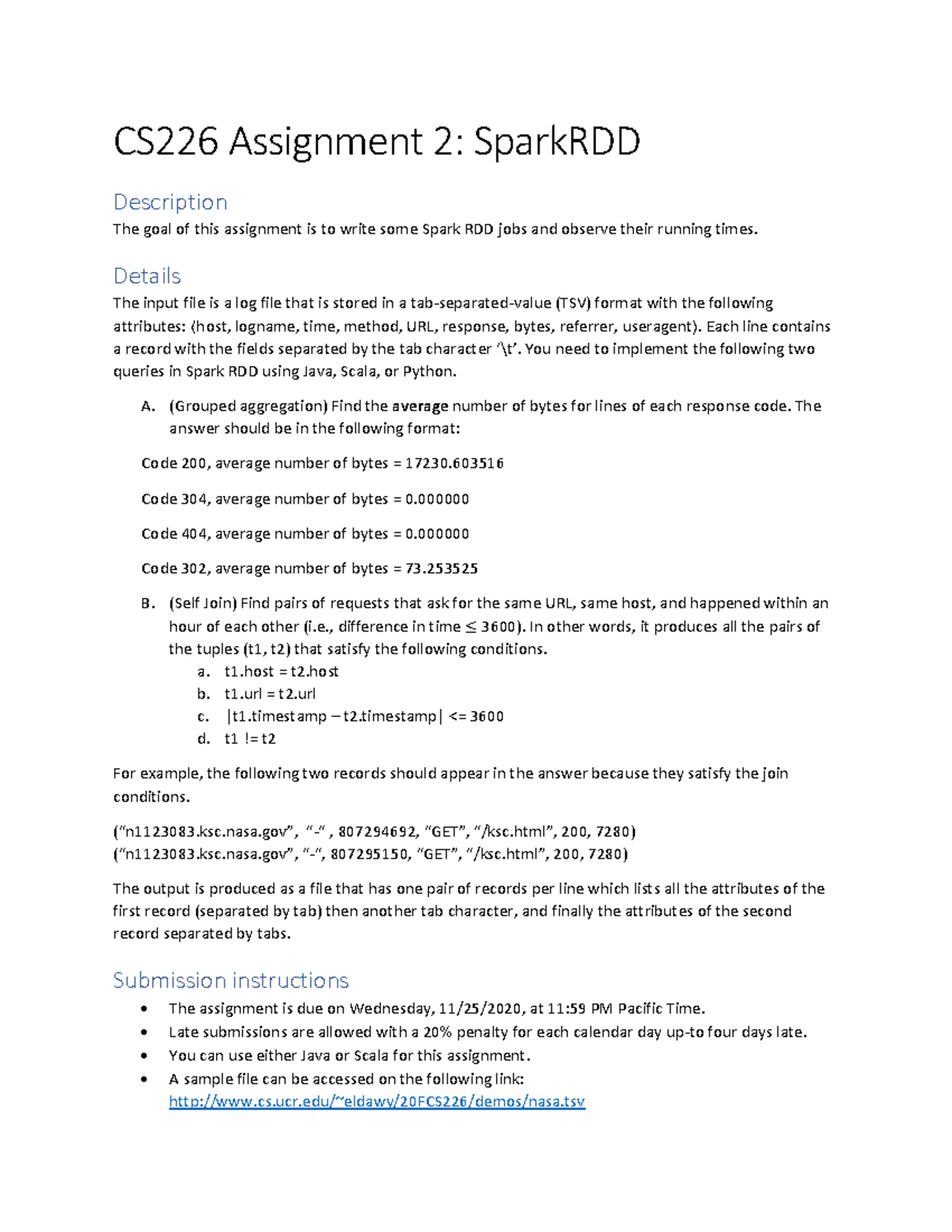 CS226-Assignment 2 - Ahmed Eldawy - CS226 Assignment 2: SparkRDD ...