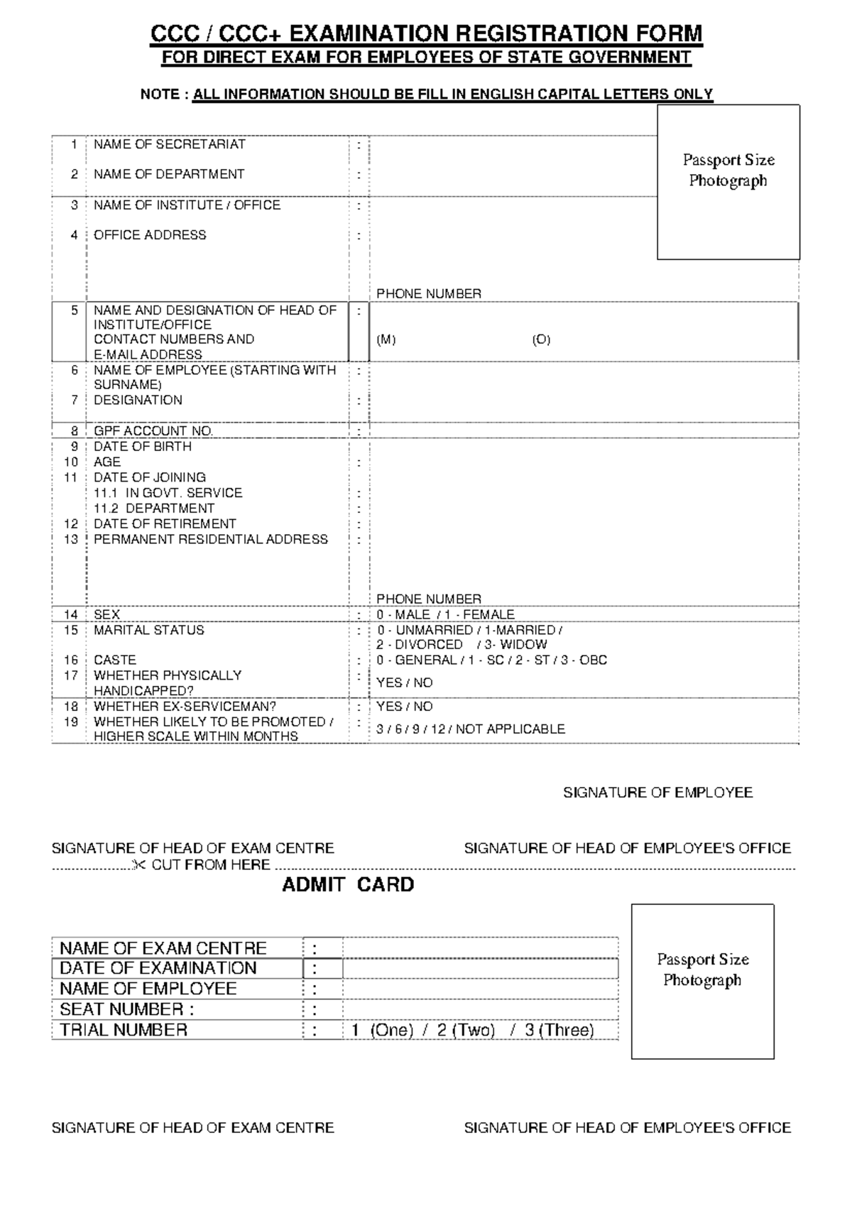 152CCC Registration Form - CCC / CCC+ EXAMINATION REGISTRATION FORM FOR ...