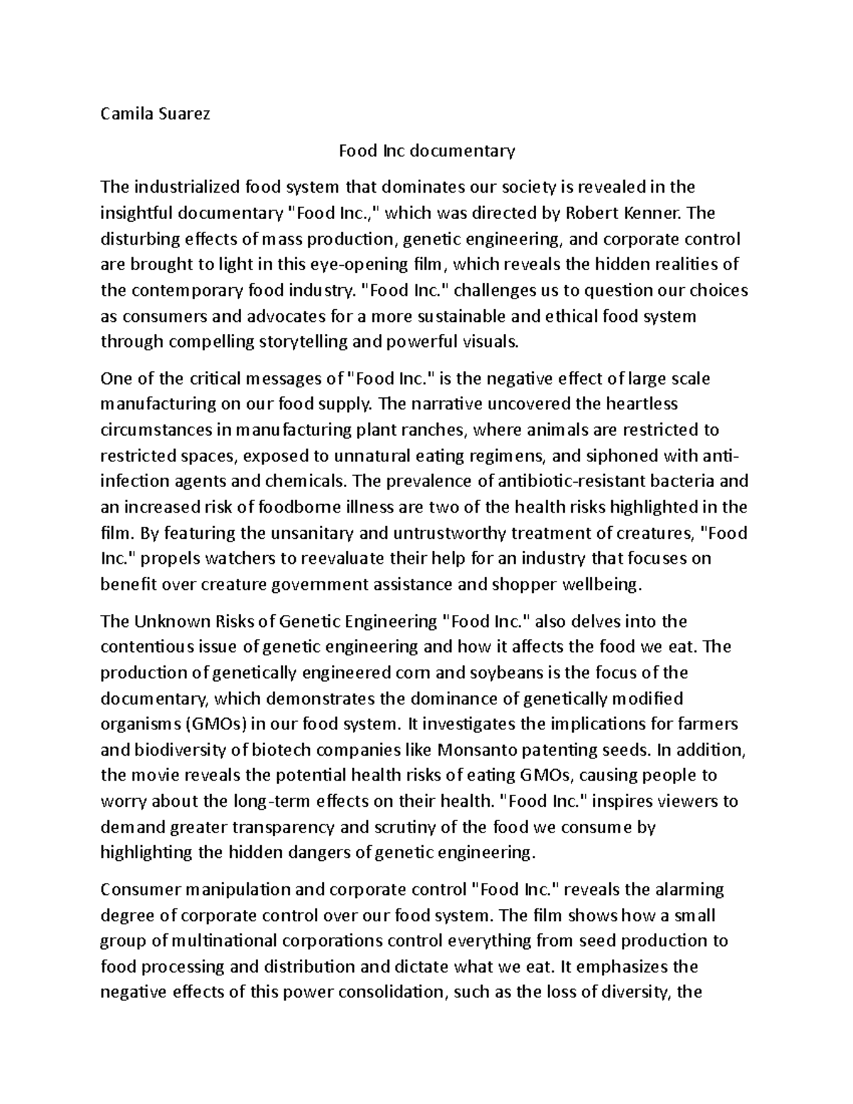 Food inc documentary - Camila Suarez Food Inc documentary The ...