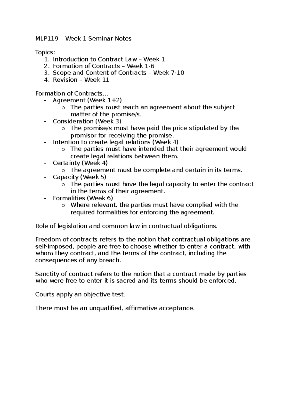 MLP119 - Week 1 Seminar Notes - MLP119 – Week 1 Seminar Notes Topics: 1 ...