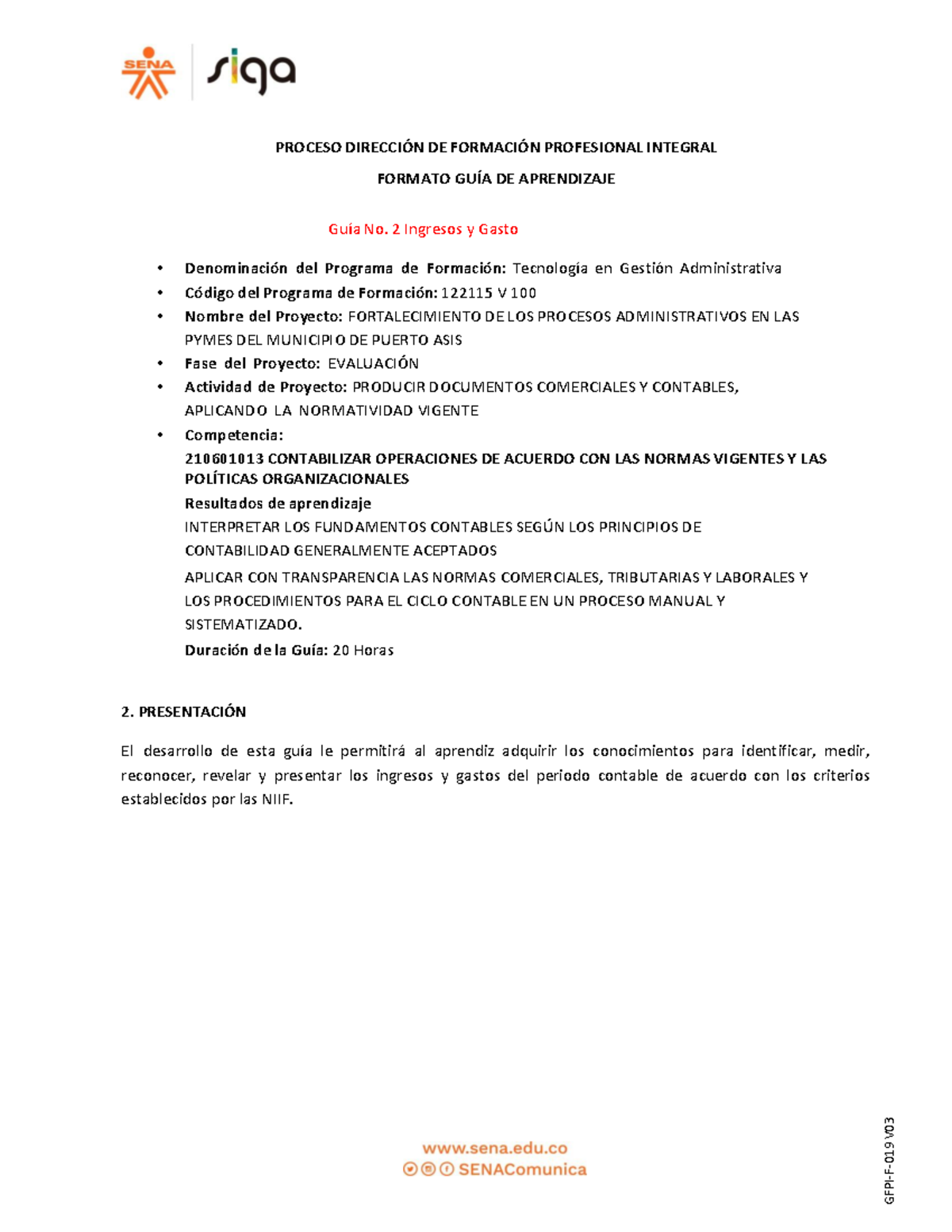 Guía 2 Ingresos y Gastos - PROCESO DIRECCI”N DE FORMACI”N PROFESIONAL INTEGRAL FORMATO GUÕA DE ...