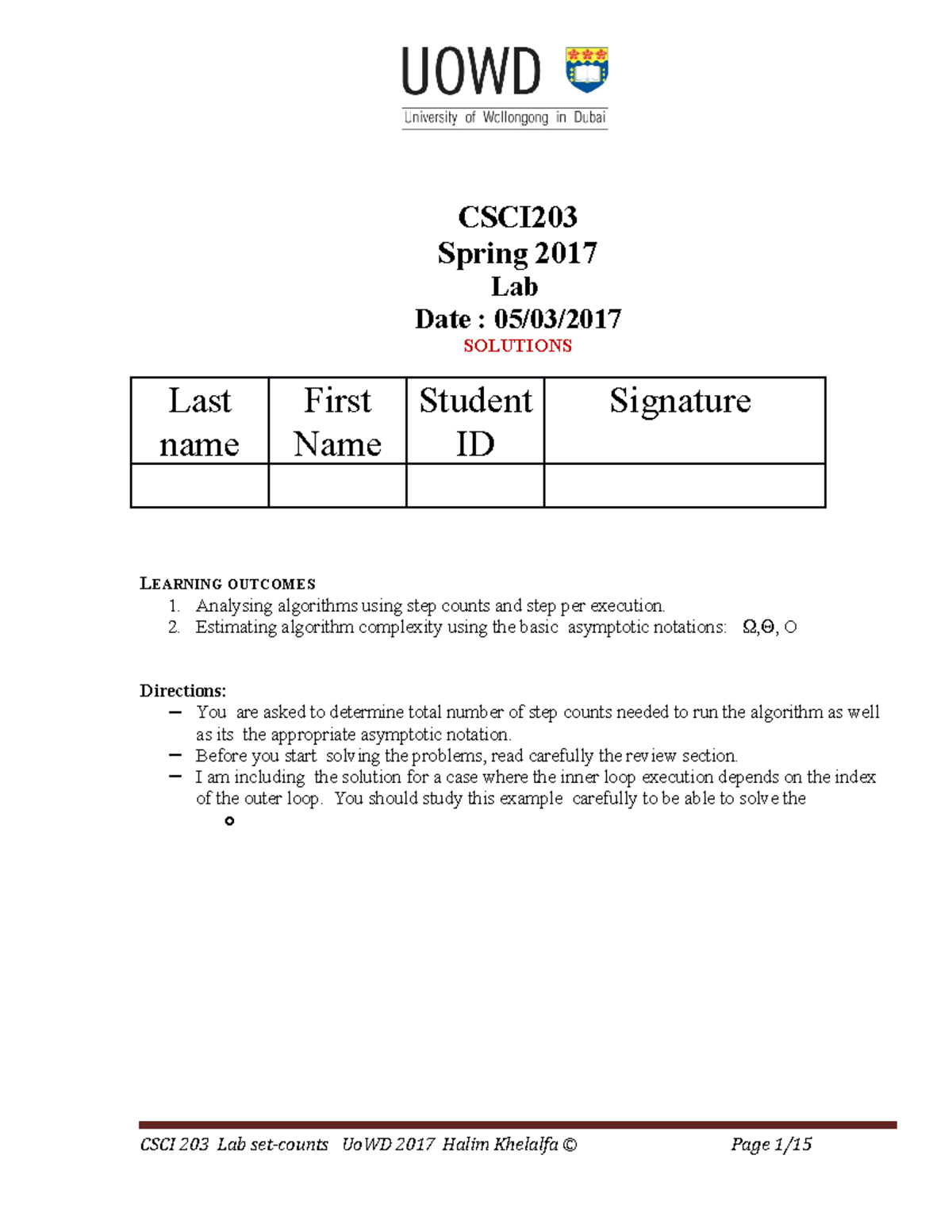 Tutorial work - Week 2 -week 3 - CSCI Spring 2017 Lab Date : 05/03 ...