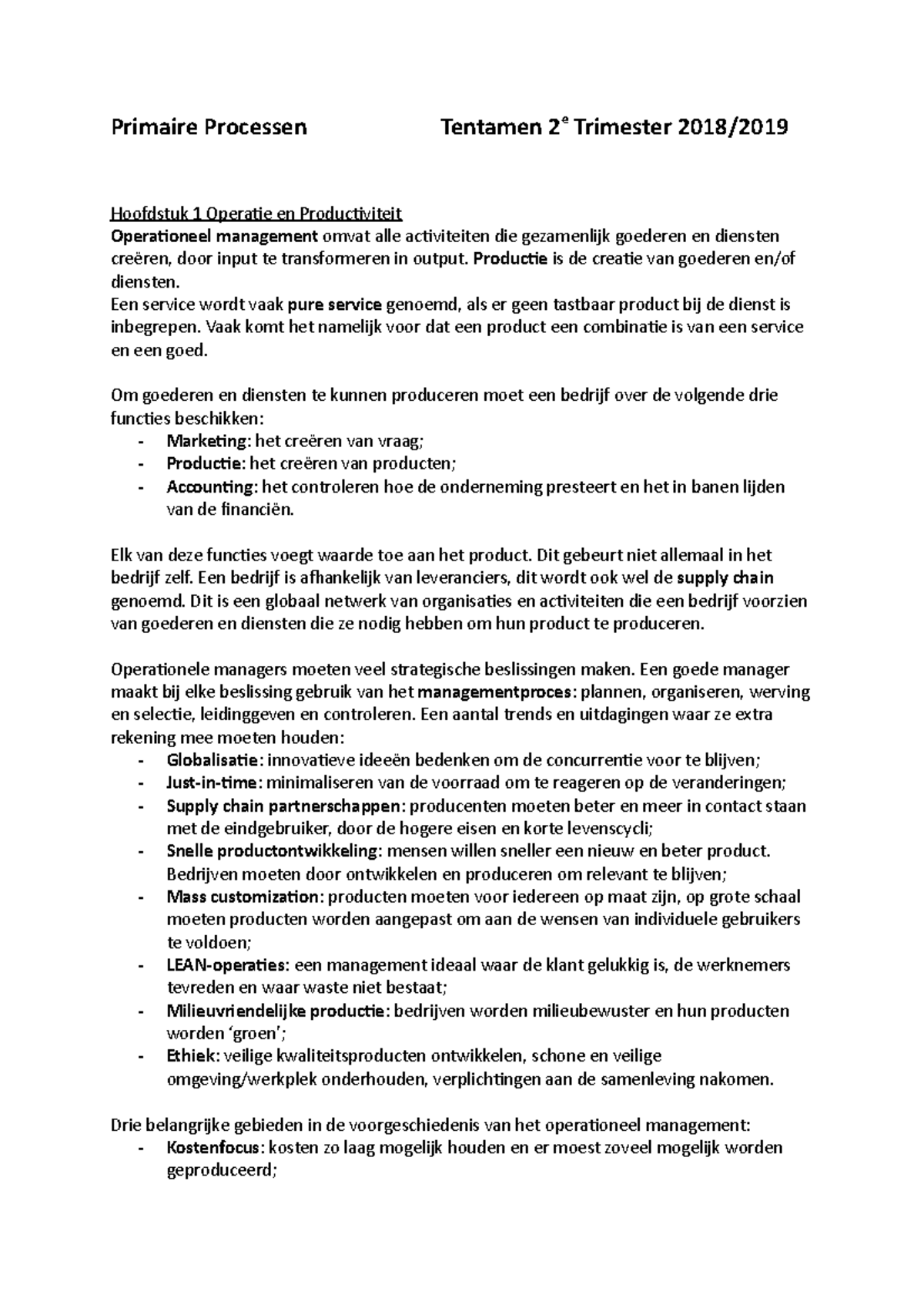 Primaire Processen Samenvatting - Primaire Processen Tentamen 2e ...