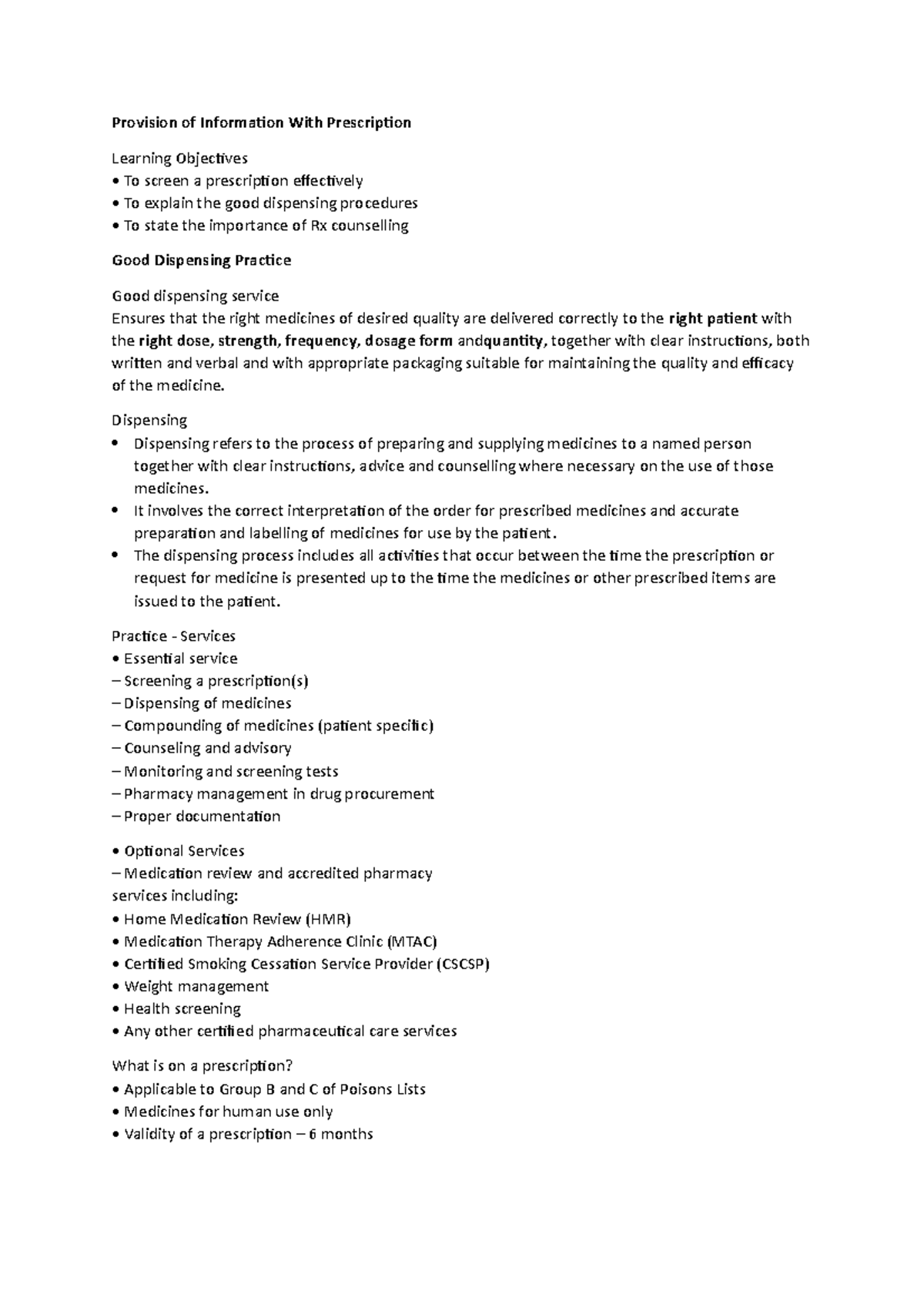 Provision of Information With Prescription me - Provision of ...