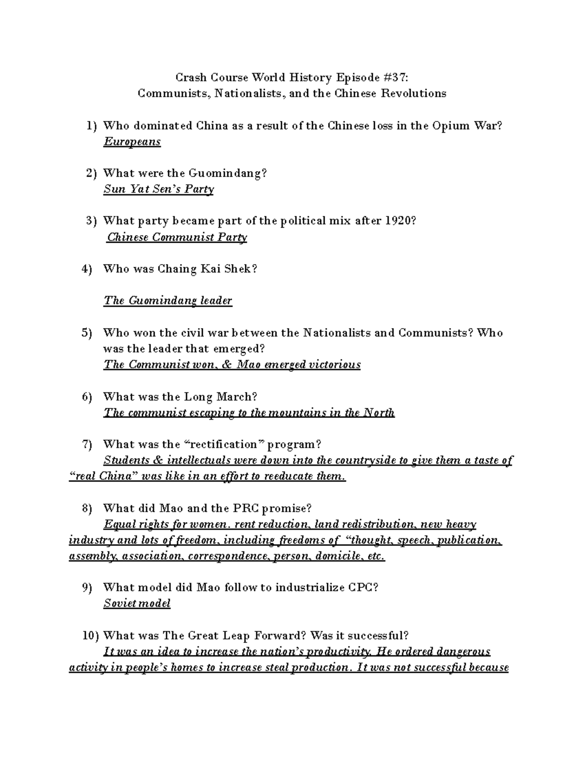 Crash Course Communists, Nationalist, and the Chinese Revolutions ...