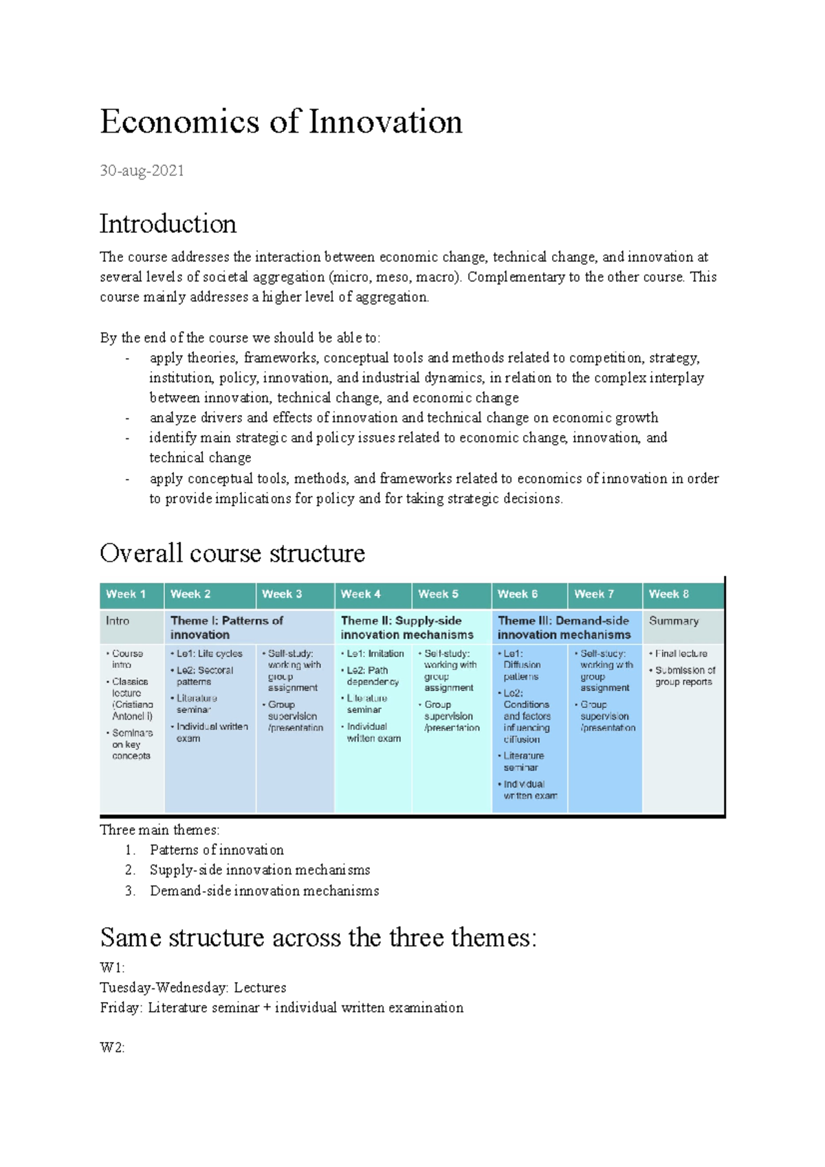 Economics of Innovation - Economics of Innovation 30-aug- Introduction ...