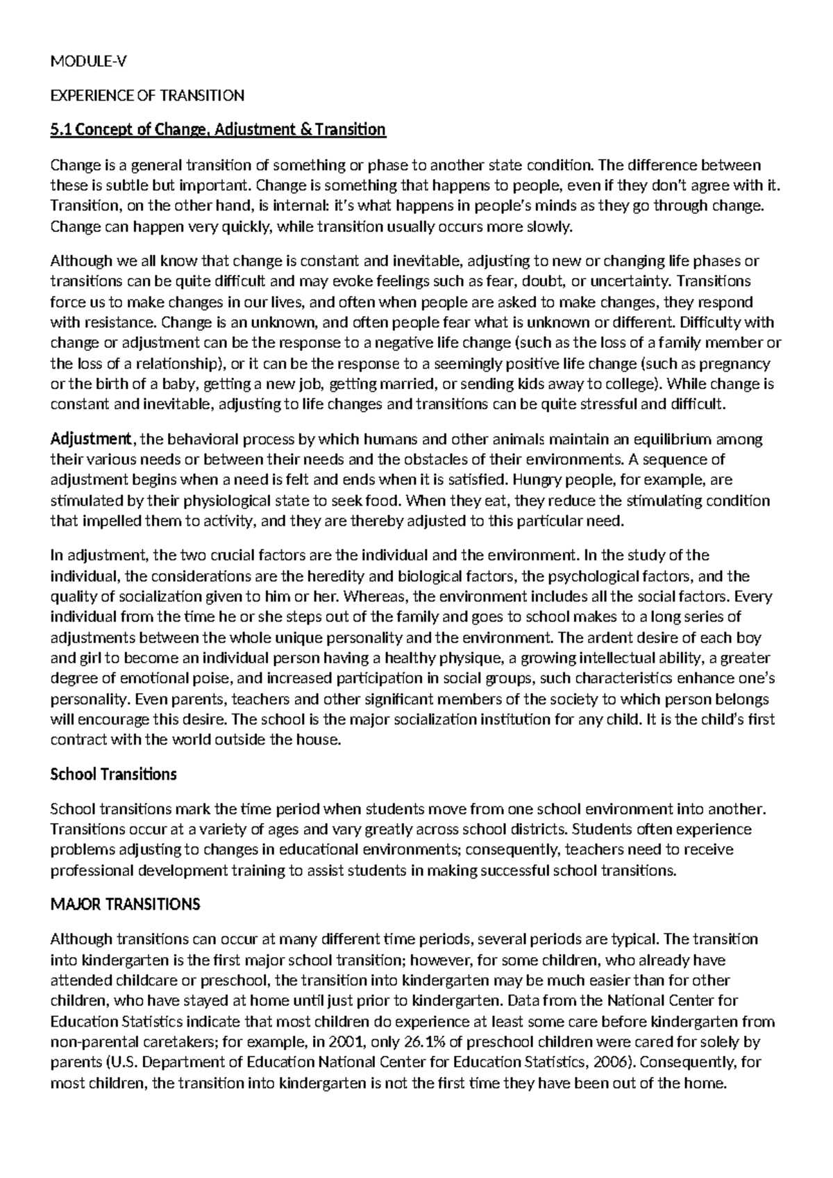 Module 5 - MODULE-V EXPERIENCE OF TRANSITION 5 Concept of Change ...