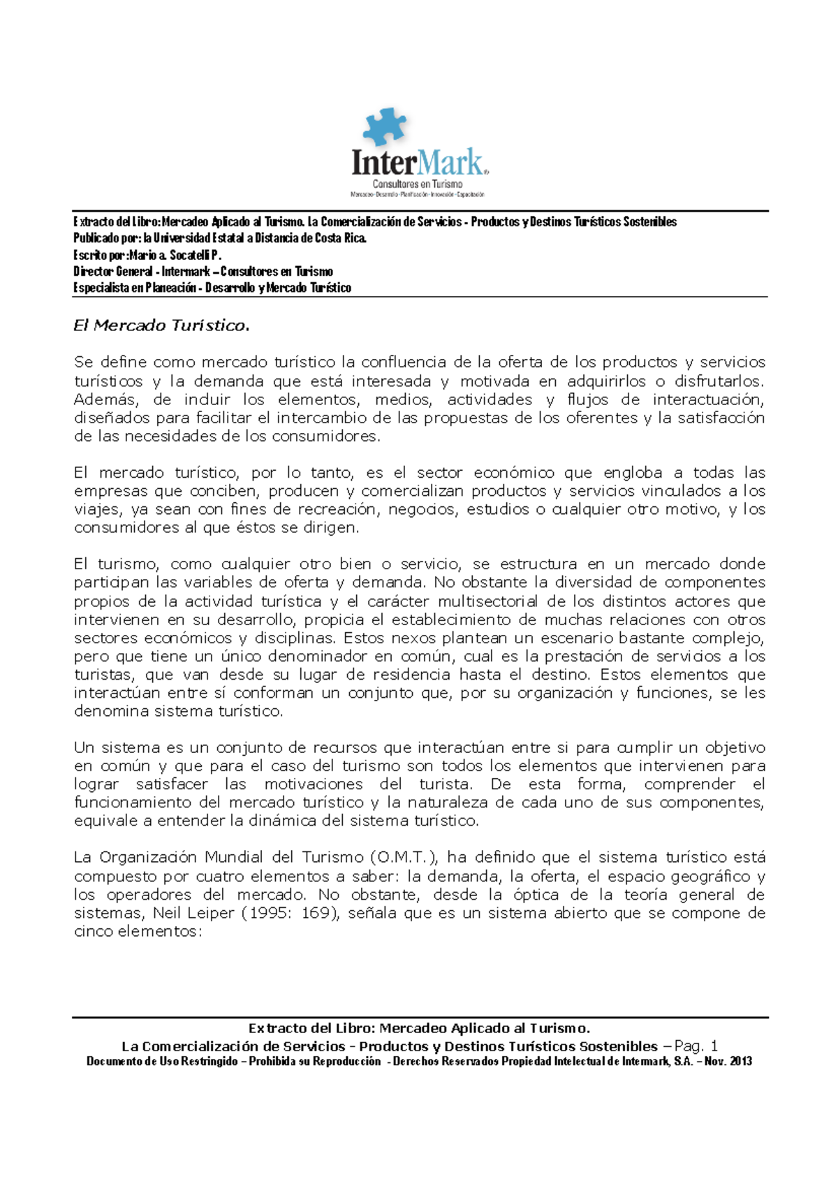 LS2 - LECTURA COMPLEMENTARIA Y CONCEPTOS BASICOS DE MERCADOS TURISTICOS - Extracto del Libro ...