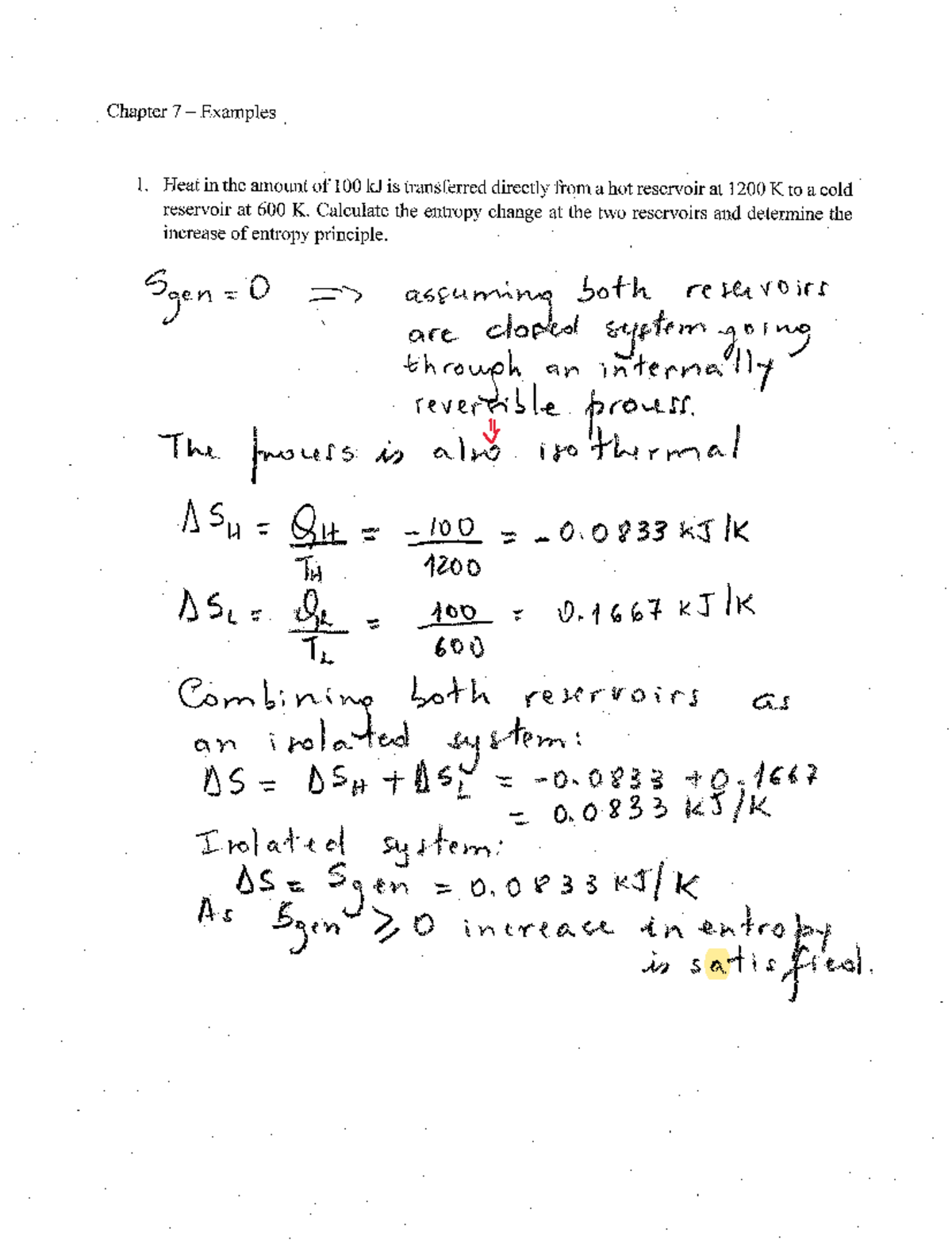 Chapter 7 Examples - Engineering Thermodynamics I - ####### Chapter 7 ...