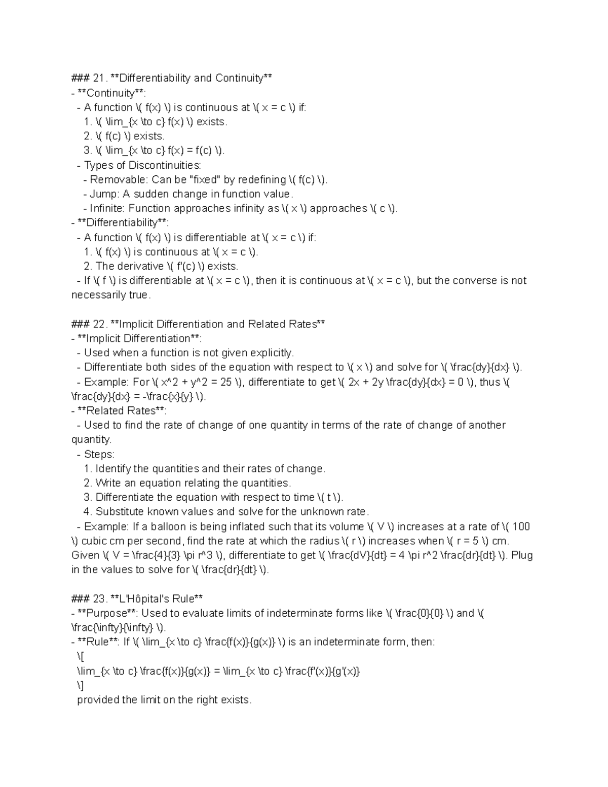 AP Calculus AB Advanced placement notes for high school 10th and 12th ...