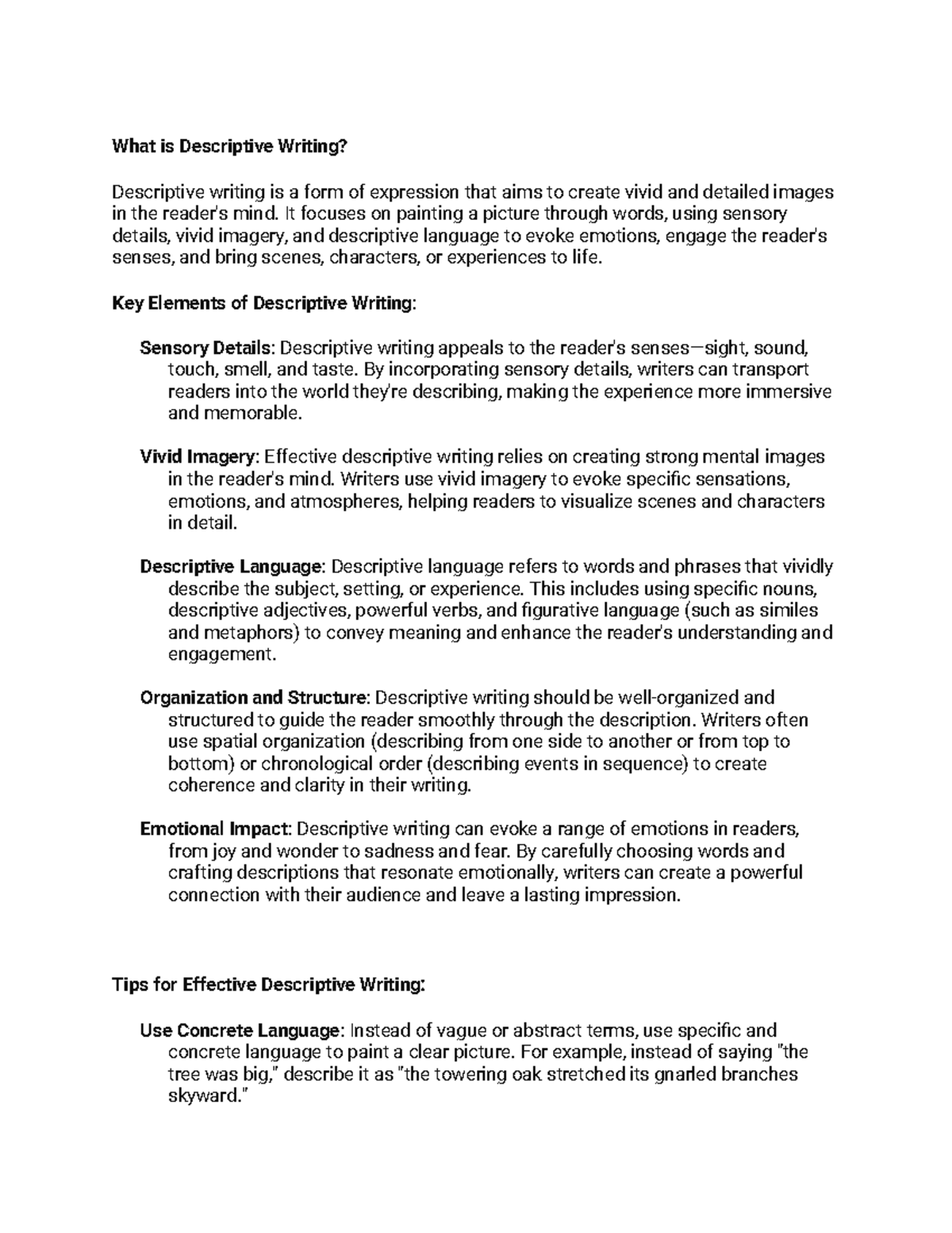 Descriptive Writing - What is Descriptive Writing? Descriptive writing ...