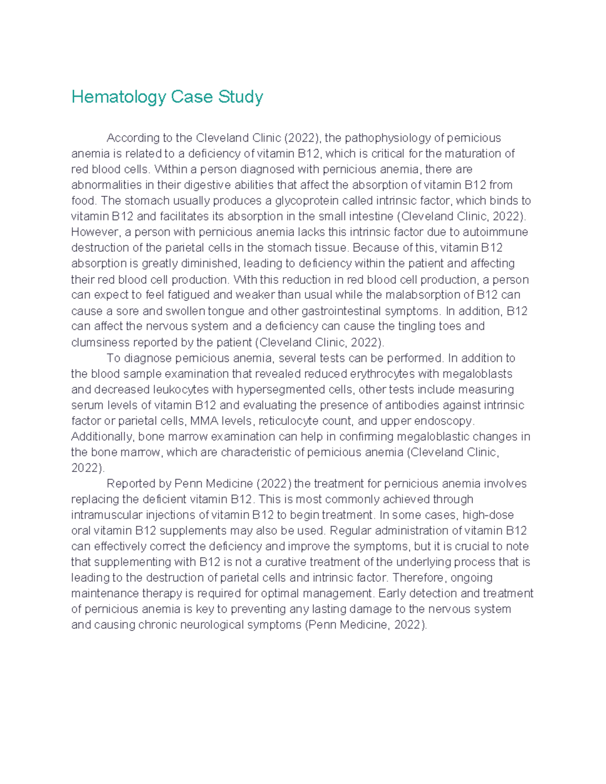 Patho Week 3 Drop Box - Hematology Case Study According to the ...