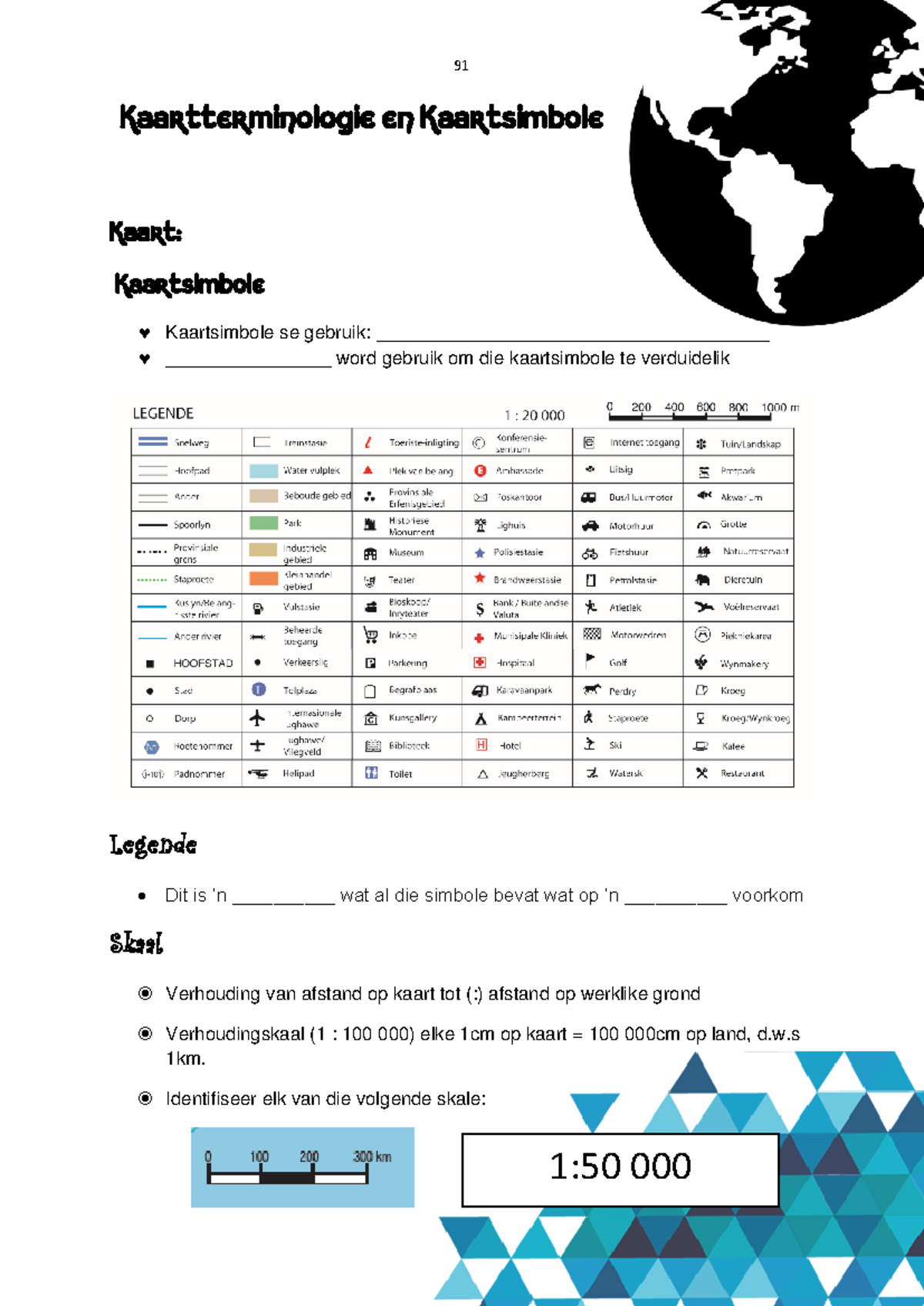Kaartterminologie en simbole werkkaart WEEK 1 - Kaartterminologie en ...