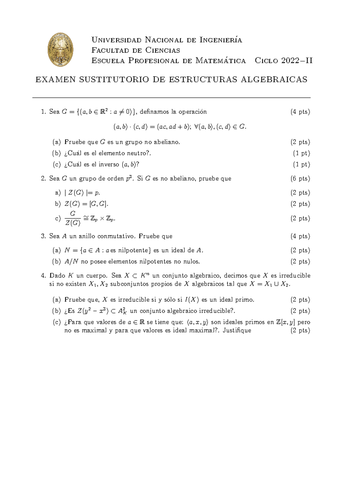 Examen Sustitutorio-1 - Universidad Nacional de Ingenier ́ıa Facultad de Ciencias Escuela - Studocu